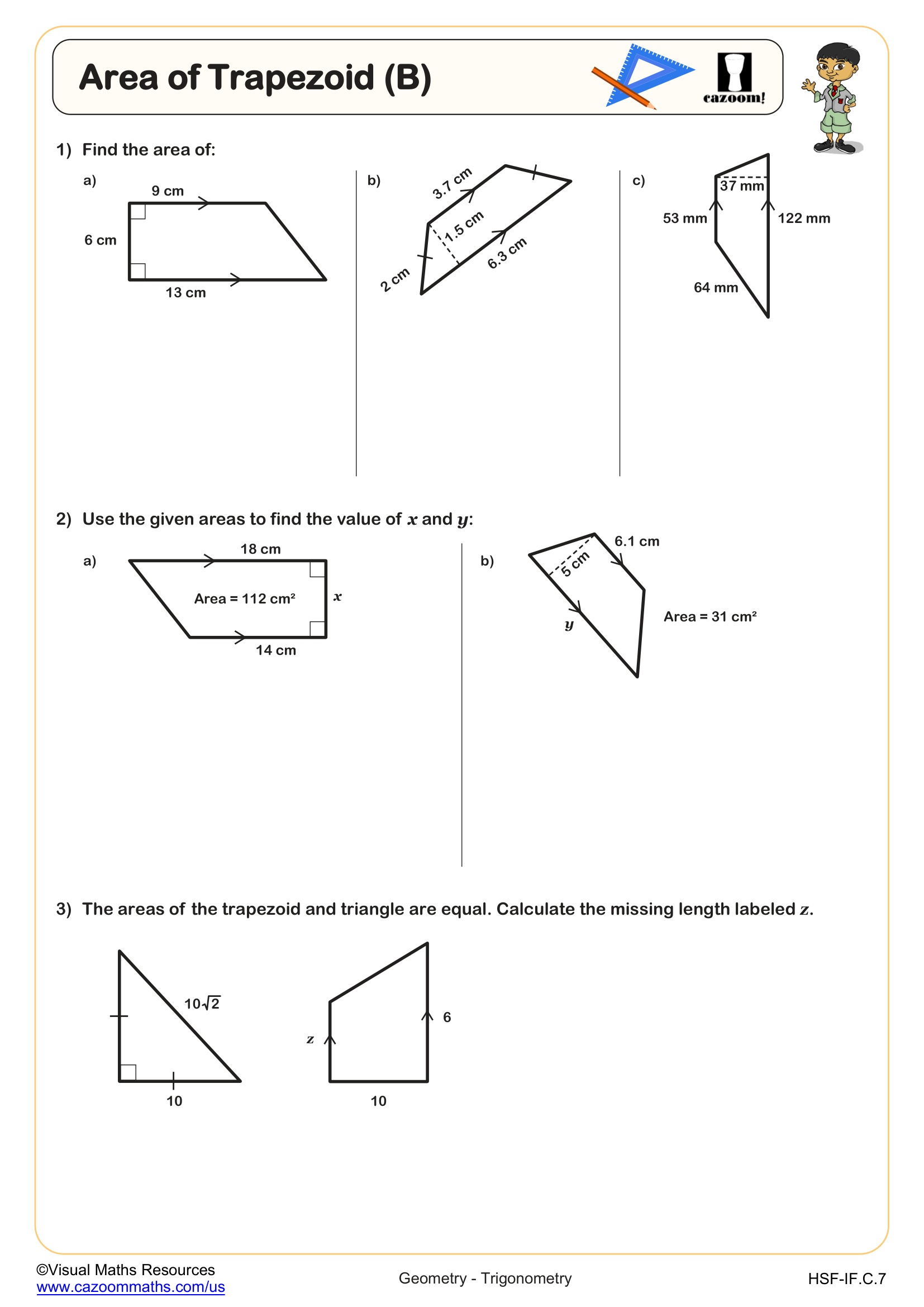 Area of Trapezoid (B) Worksheet | Fun and Engaging 6th Grade Geometry ...