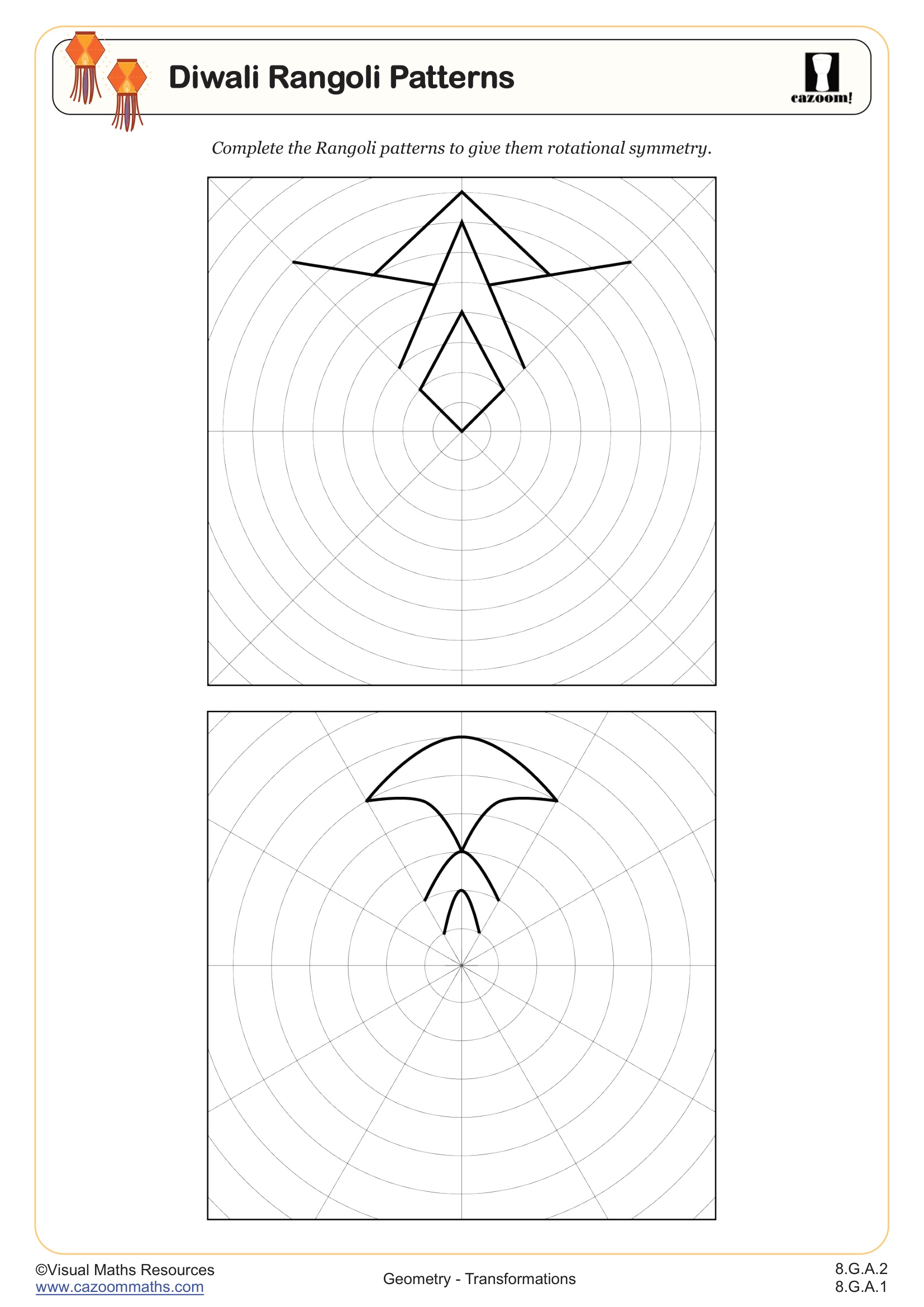 Diwali Rangoli Patterns Worksheet | Fun and Engaging 8th Grade, IM 2 and Geometry Worksheet