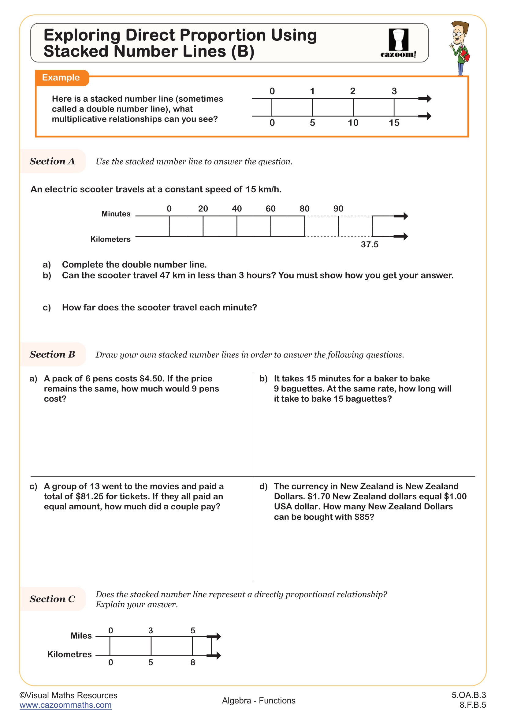 Exploring Direct Proportion Using Stacked Number Lines (B) Worksheet | Fun and Engaging 5th ...