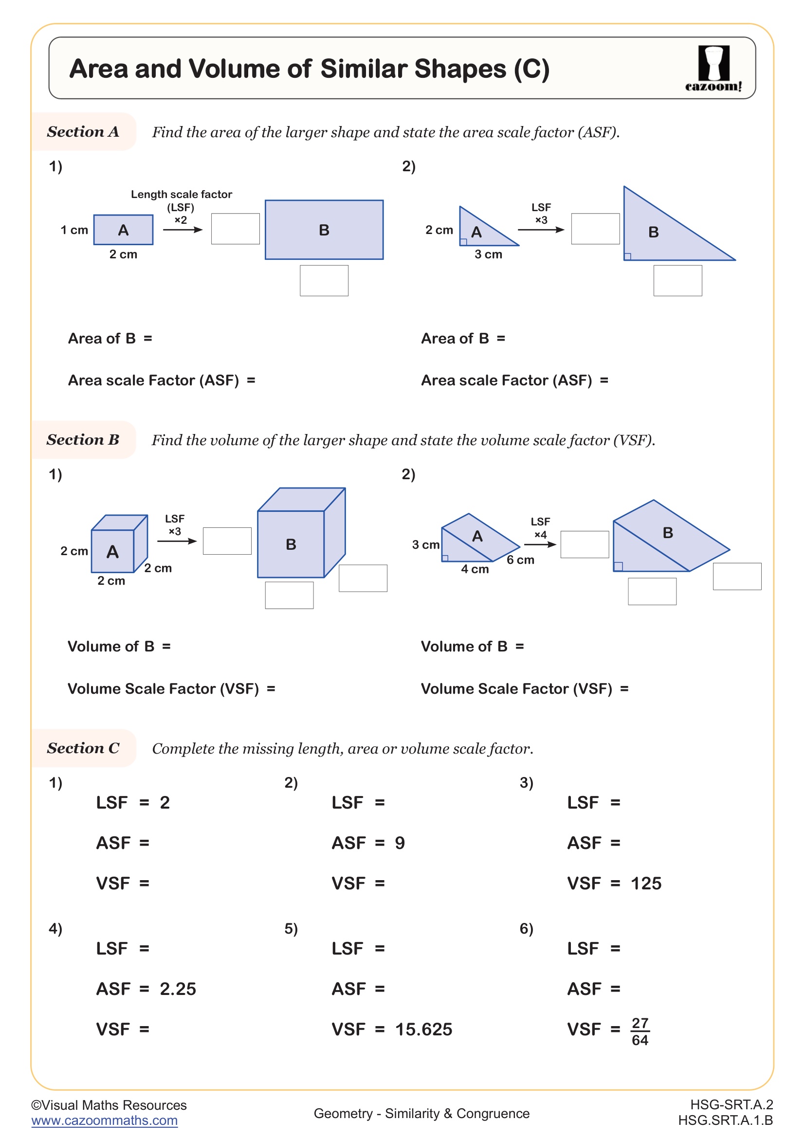Area and Volume of Similar Shapes (C) Worksheet | Fun and Engaging IM 2 ...