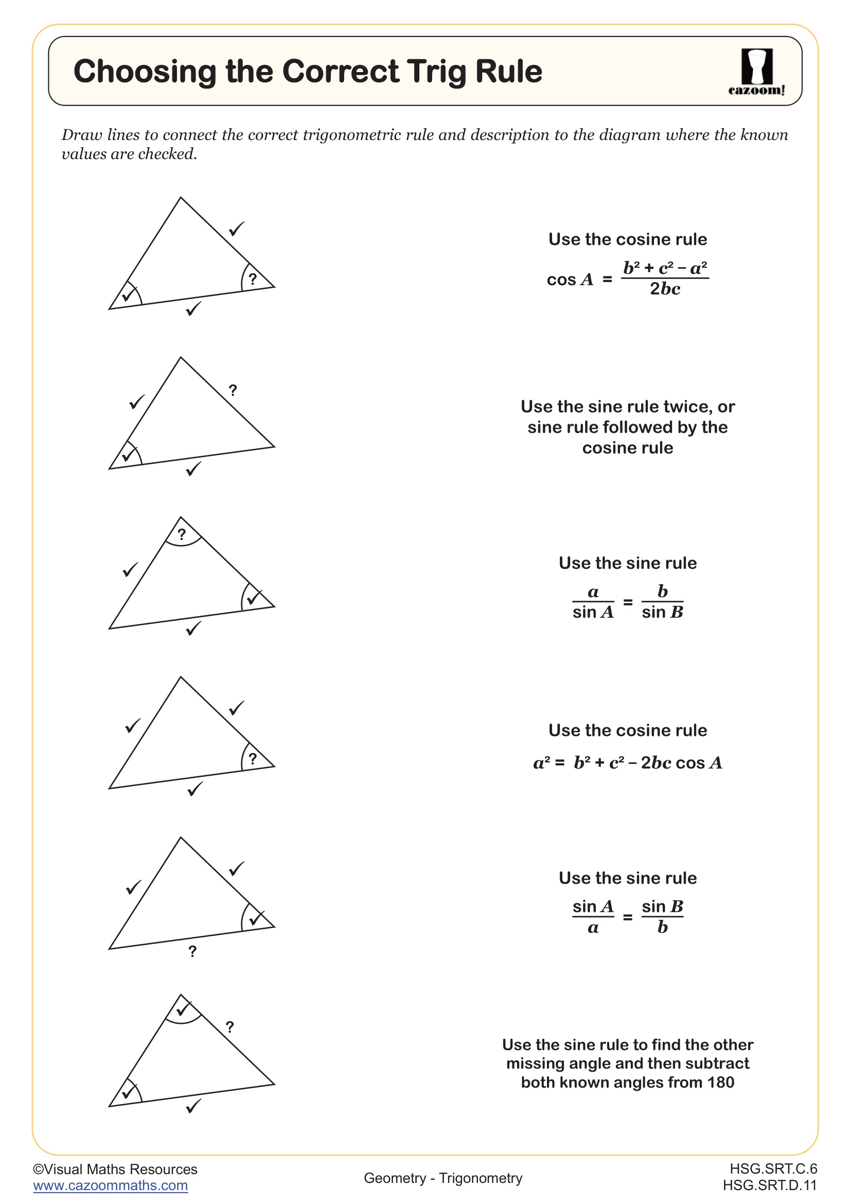 Choosing the Correct Trig Rule Worksheet | Fun and Engaging Geometry ...