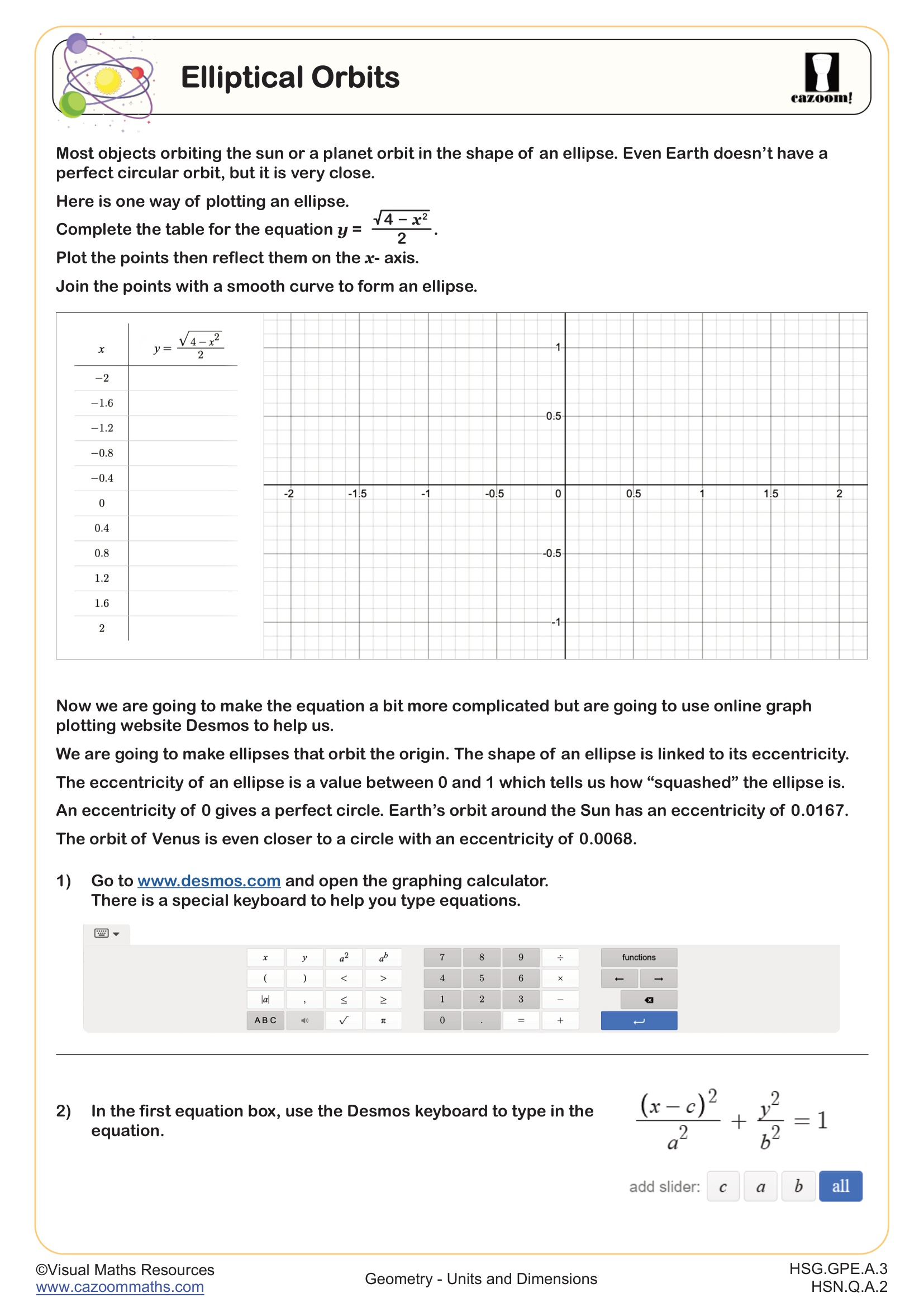 Elliptical Orbits Worksheet | Fun and Engaging Geometry and IM 2 ...