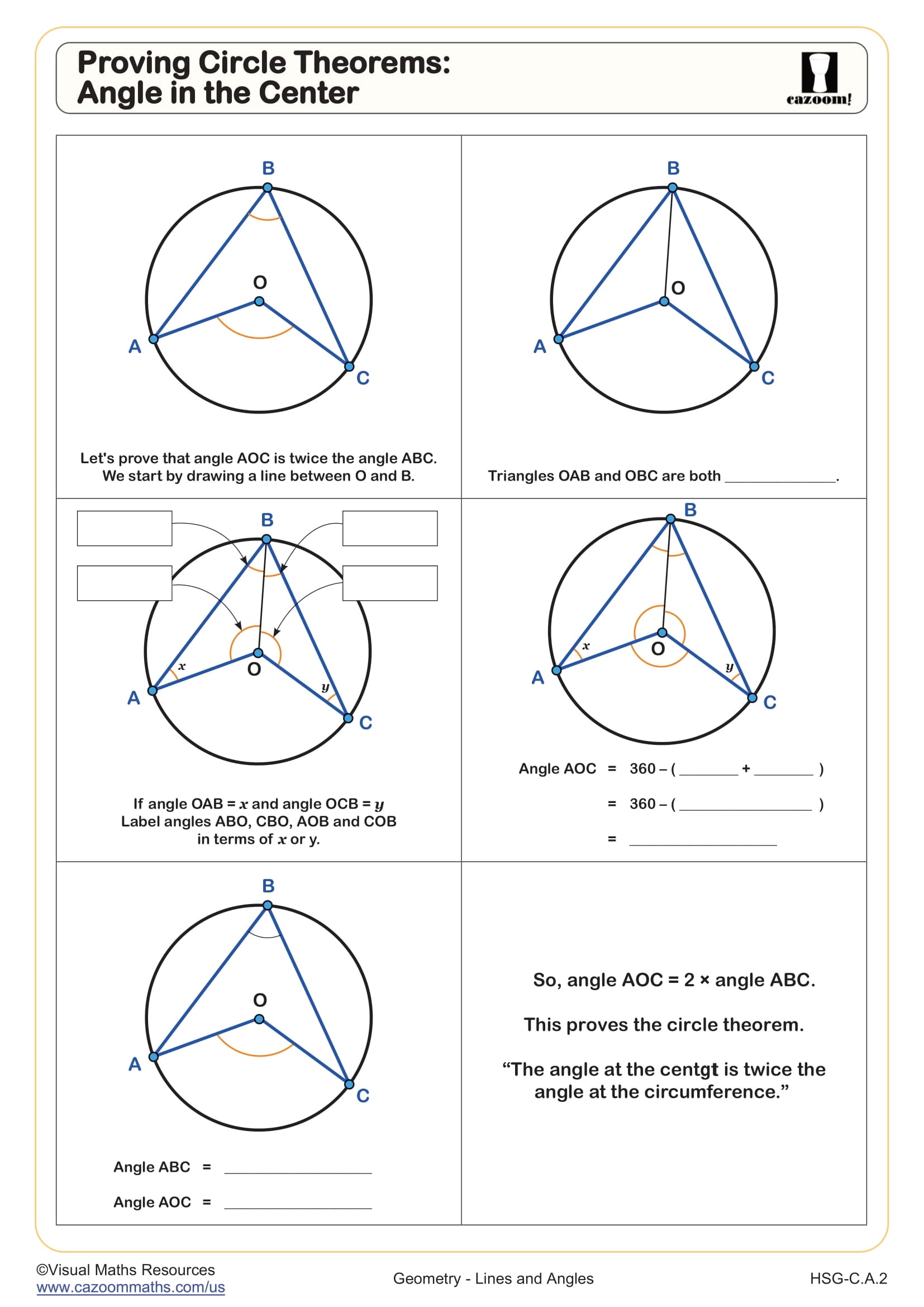 Proving Circle Theorems: Angle in the Center Worksheet| Fun and ...