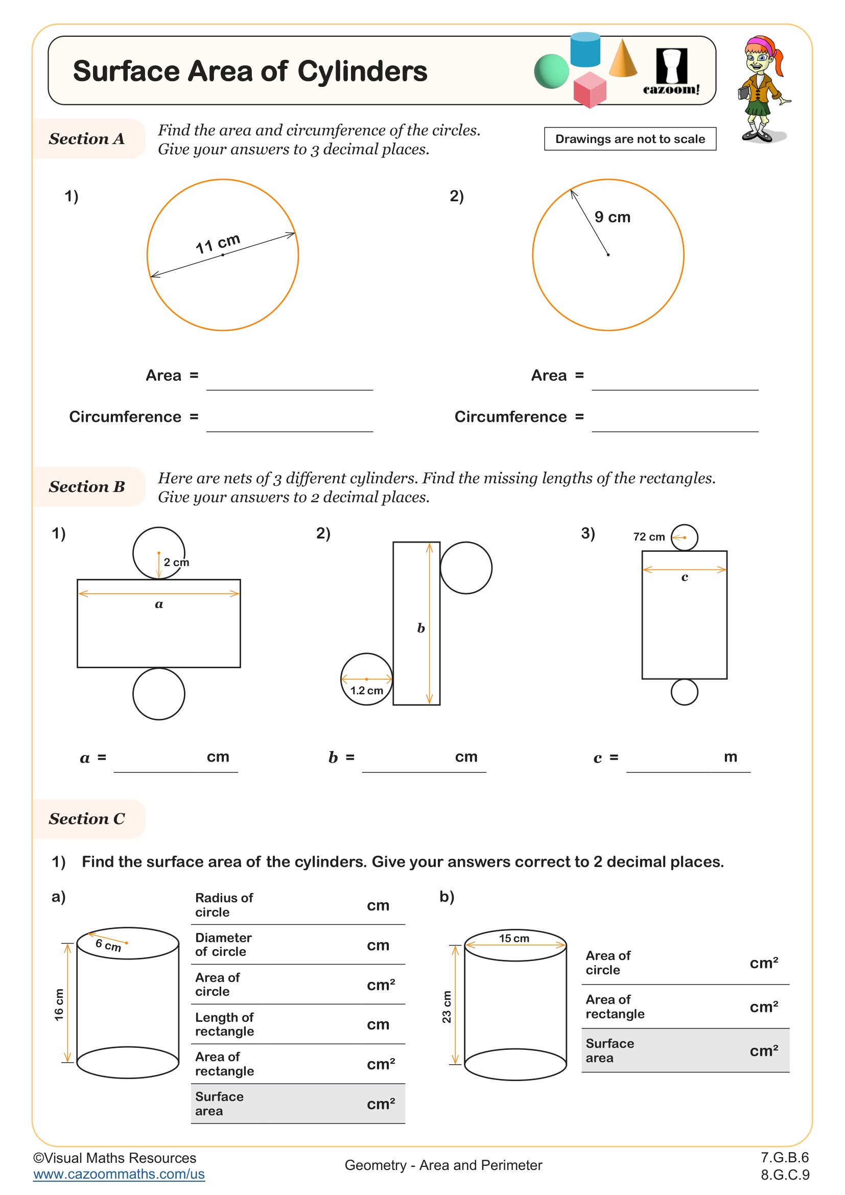 Surface Area of Cylinders Worksheet | Fun and Engaging 7th Grade and ...
