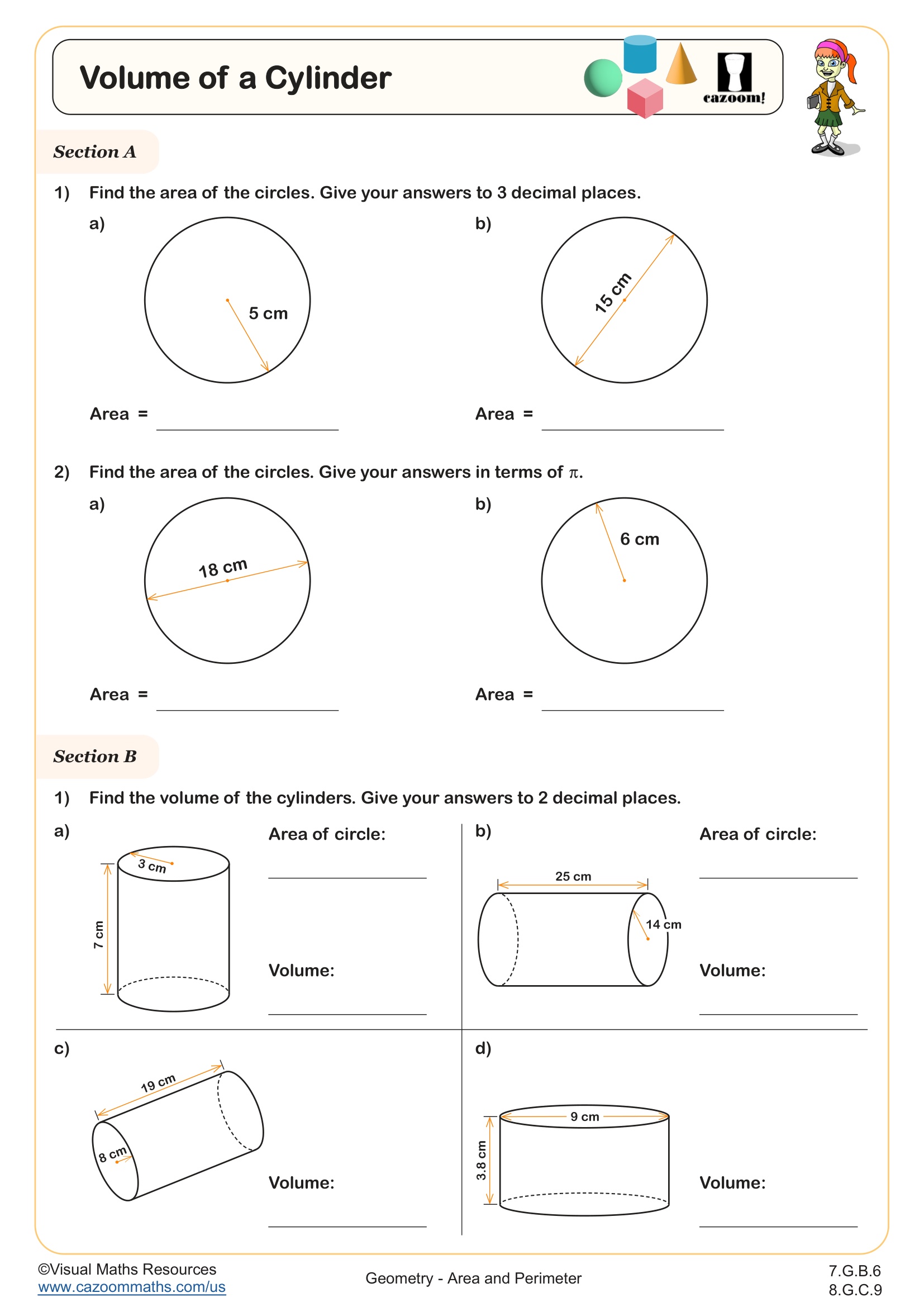 Volume of a Cylinder Worksheet | Fun and Engaging 7th Grade and 8th ...