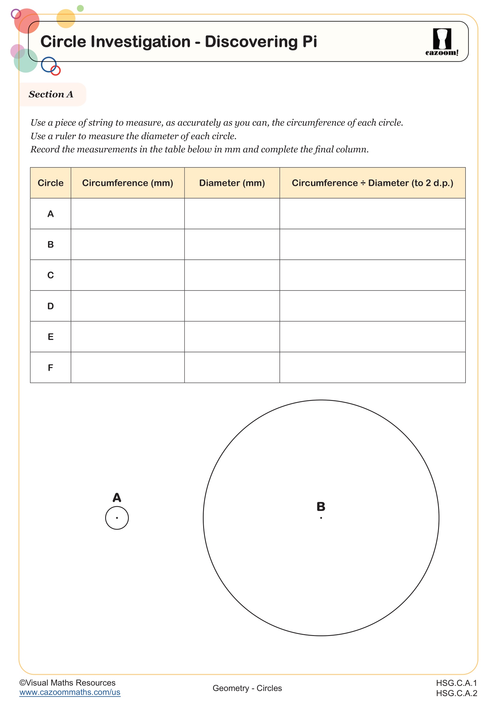 Circle Investigation - Discovering Pi Worksheet | Fun and Engaging ...