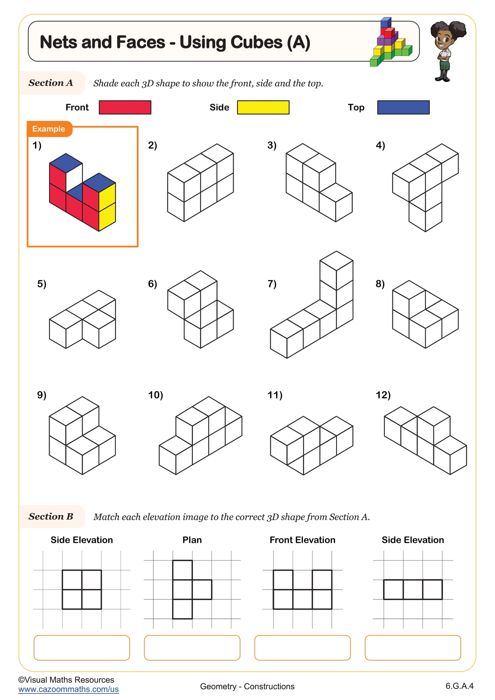 Nets and Faces - Using Cubes (A) Worksheet | Fun and Engaging 6th Grade ...