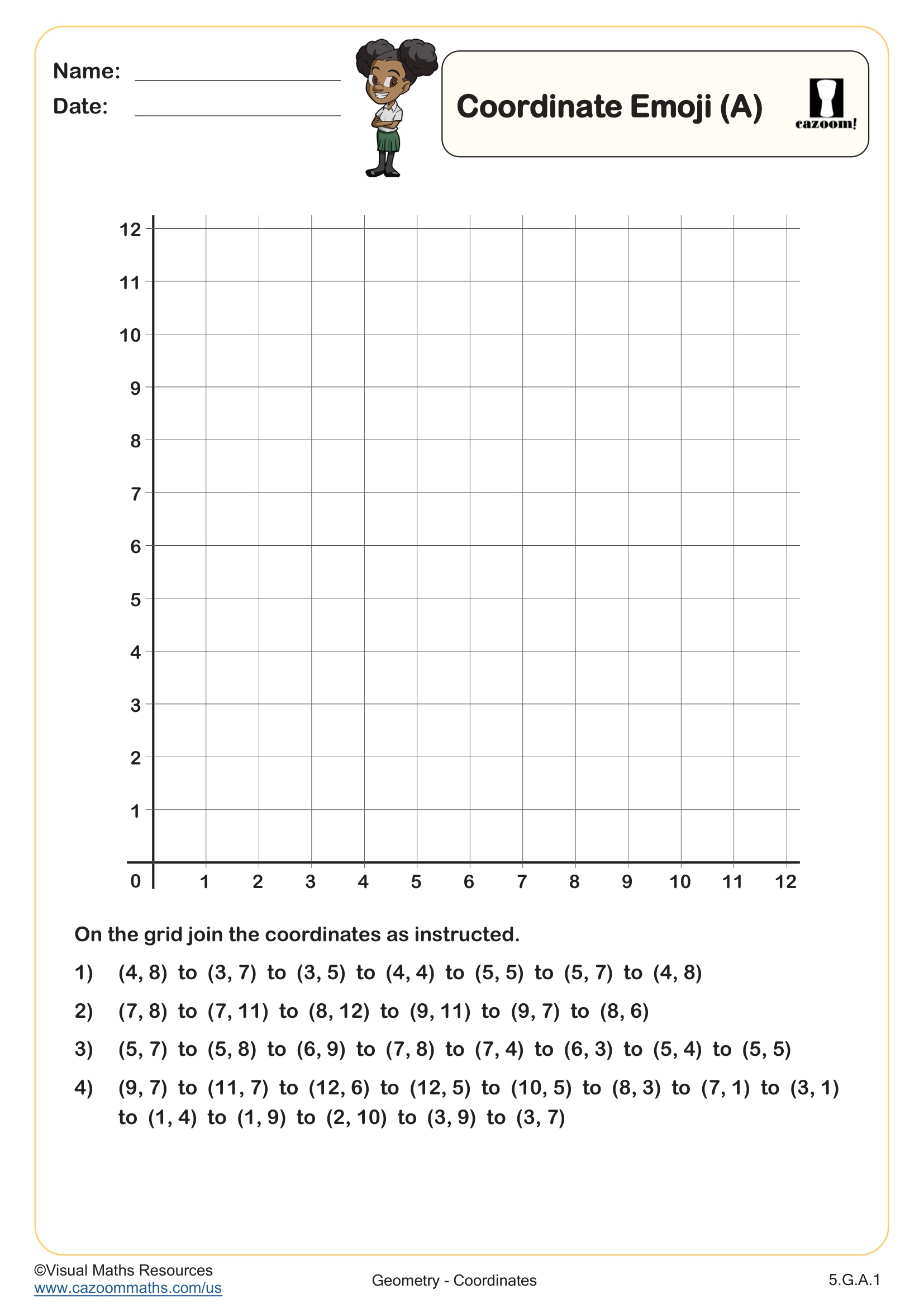 Coordinate Emoji (A) Worksheet | Fun and Engaging 5th Grade Algebra ...