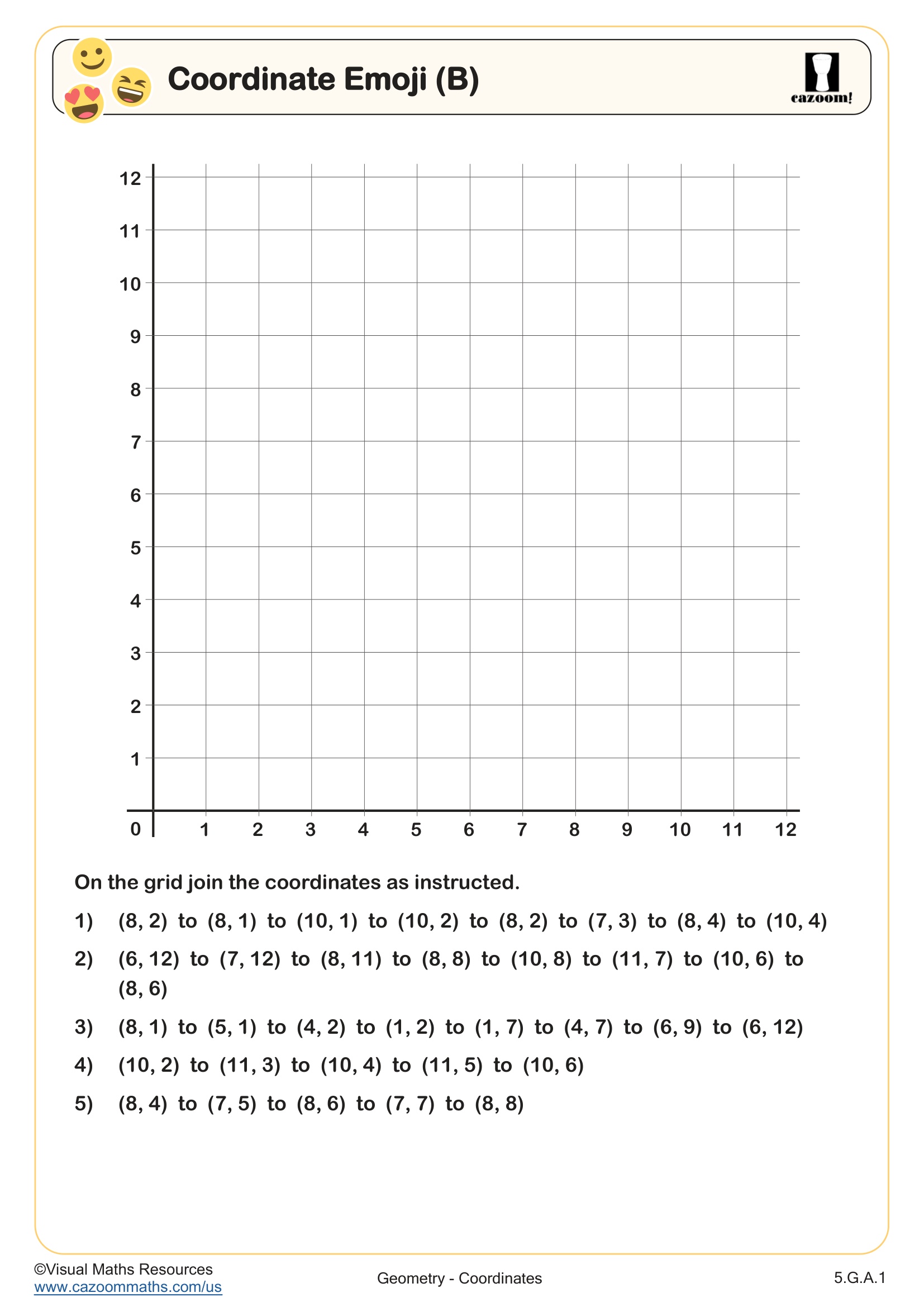 Coordinate Emoji (B) Worksheet | Fun and Engaging 5th Grade Geometry ...