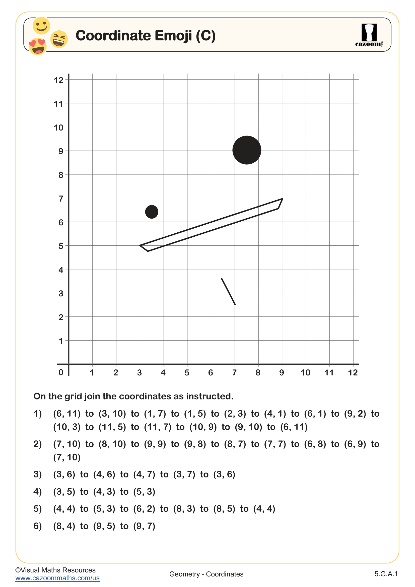 Coordinate Emoji (C) Worksheet | Fun and Engaging 5th Grade Geometry ...