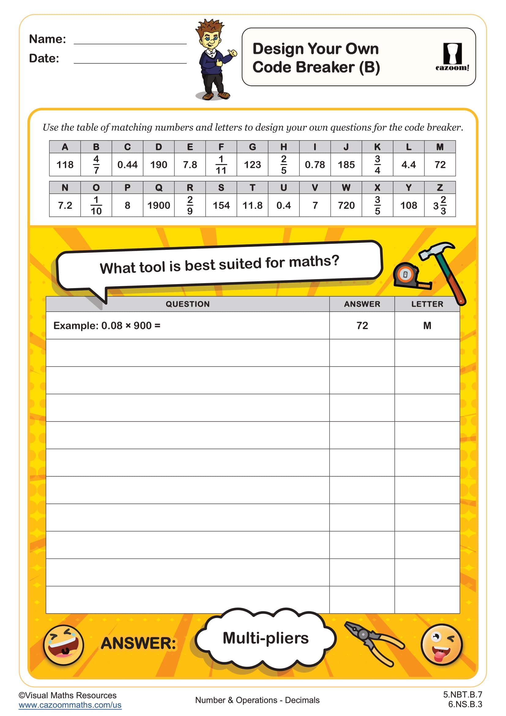 Design Your Own Code Breaker (B) Worksheet | Fun and Engaging 5th Grade ...