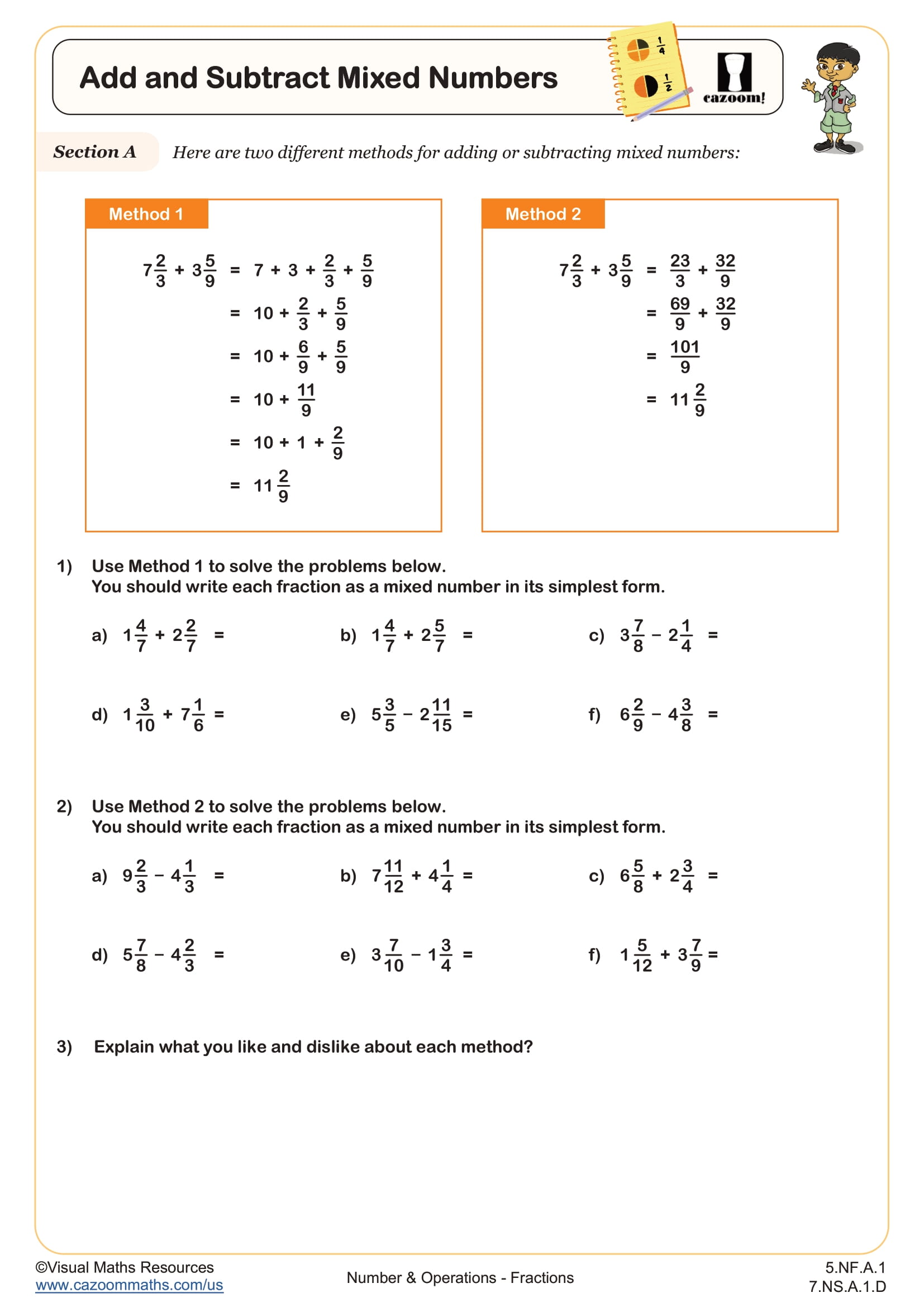 Add and Subtract Mixed Numbers Worksheet | Fun and Engaging 5th Grade ...
