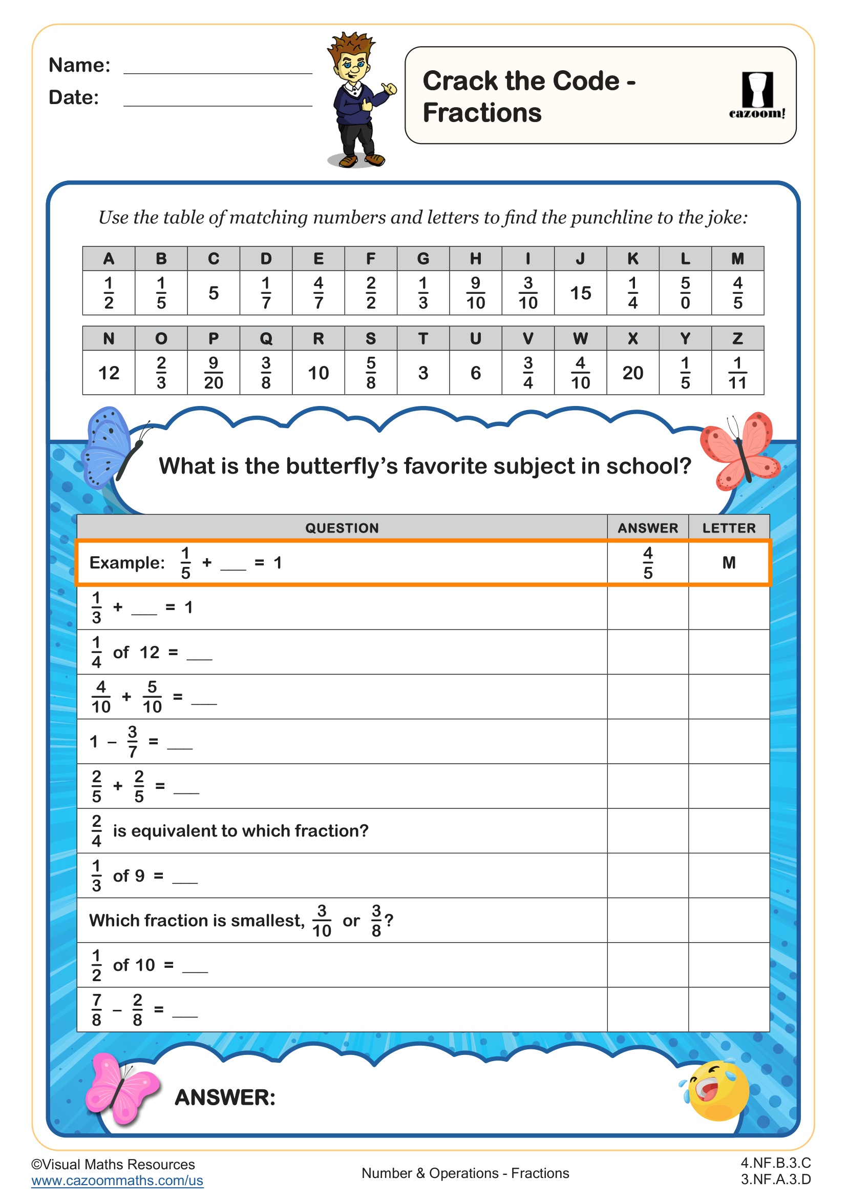 Crack the Code - Fractions Worksheet | Fun and Engaging 4th Grade ...