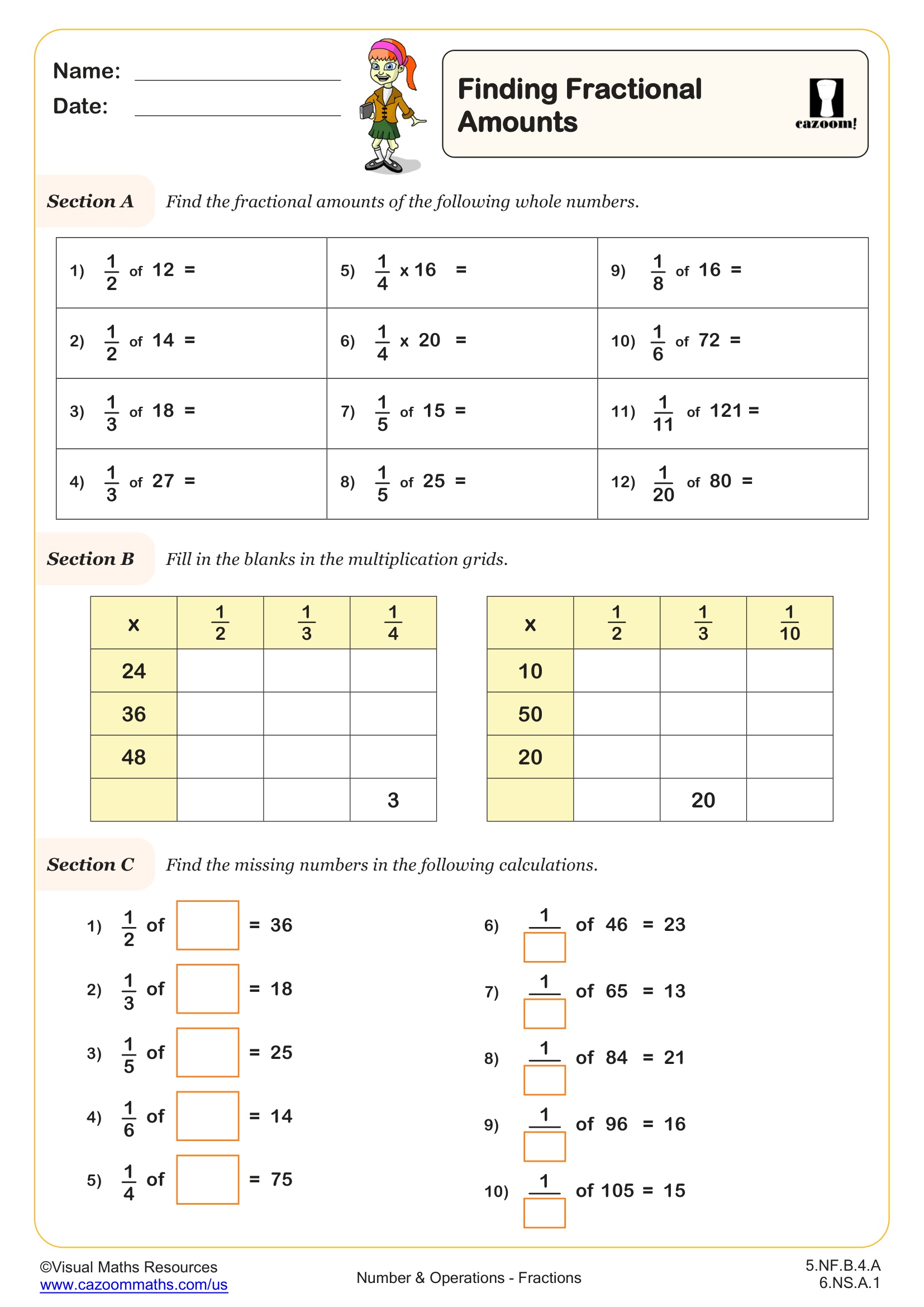 Finding Fractional Amounts Worksheet | Fun and Engaging 5th Grade and ...