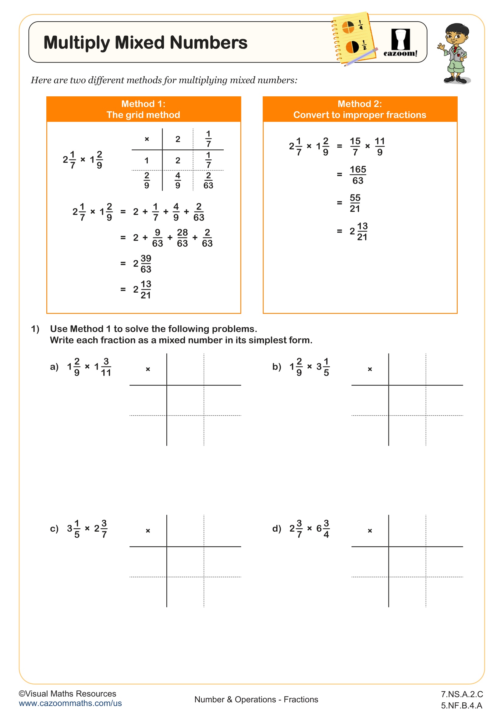 Multiply Mixed Numbers Worksheet | Fun and Engaging 5th Grade and 7th Grade Number & Operations ...