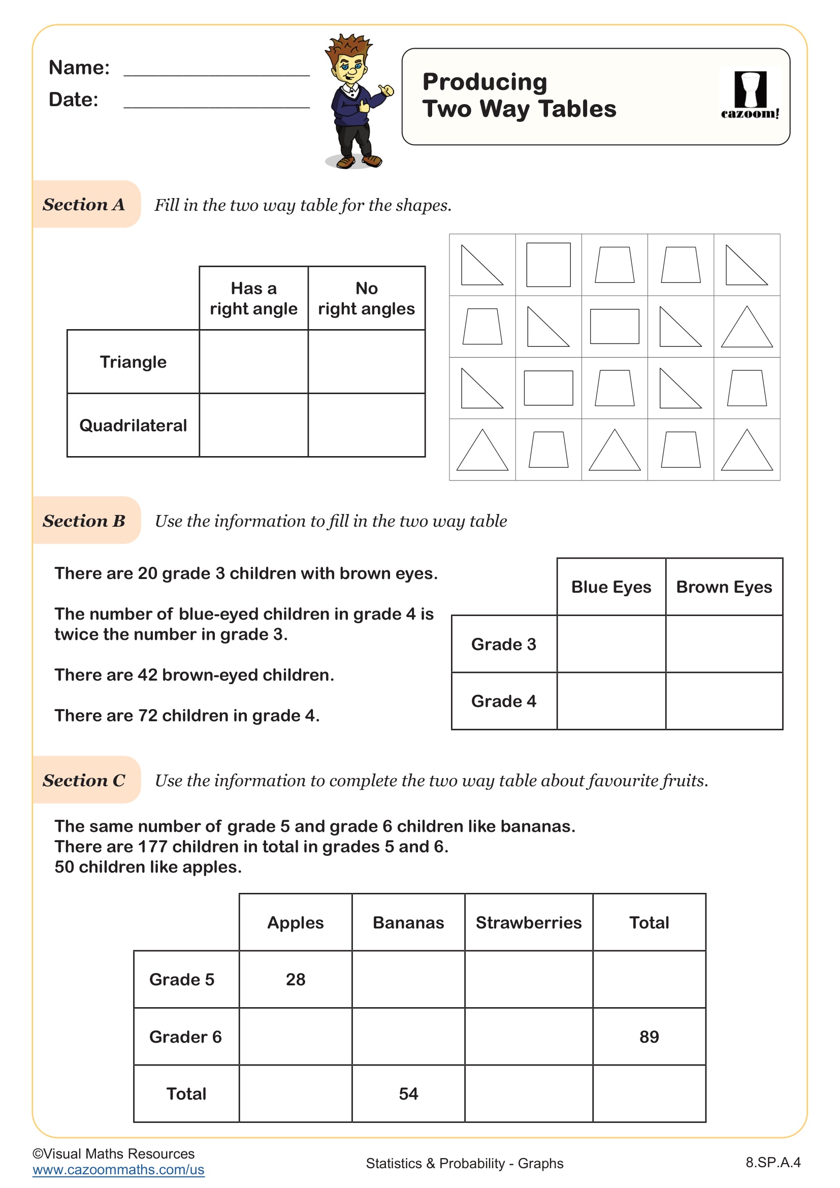 Producing Two Way Tables Worksheet | Fun and Engaging 8th Grade ...