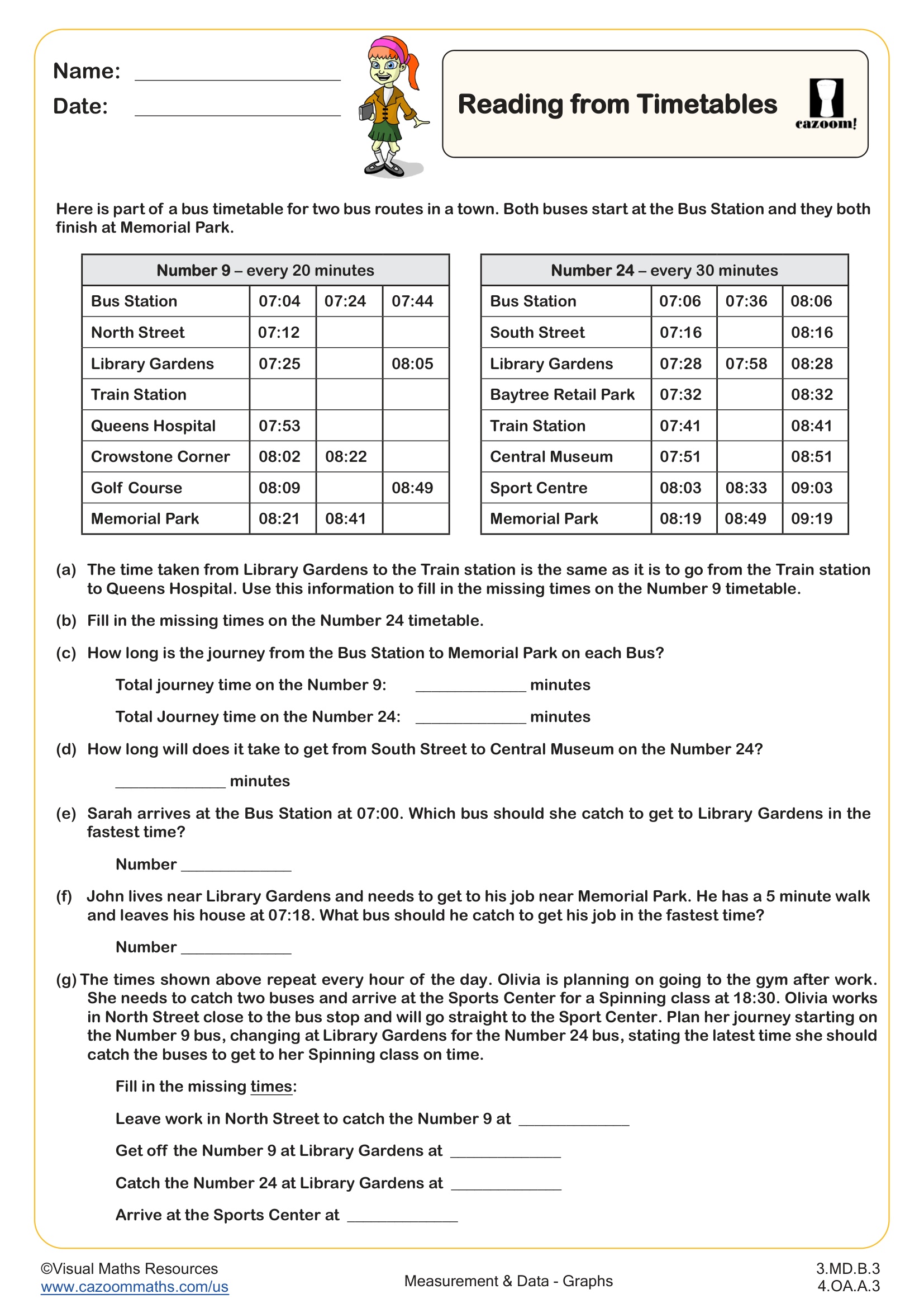 Reading from Time Tables Worksheet | Fun and Engaging 3rd Grade and 4th ...