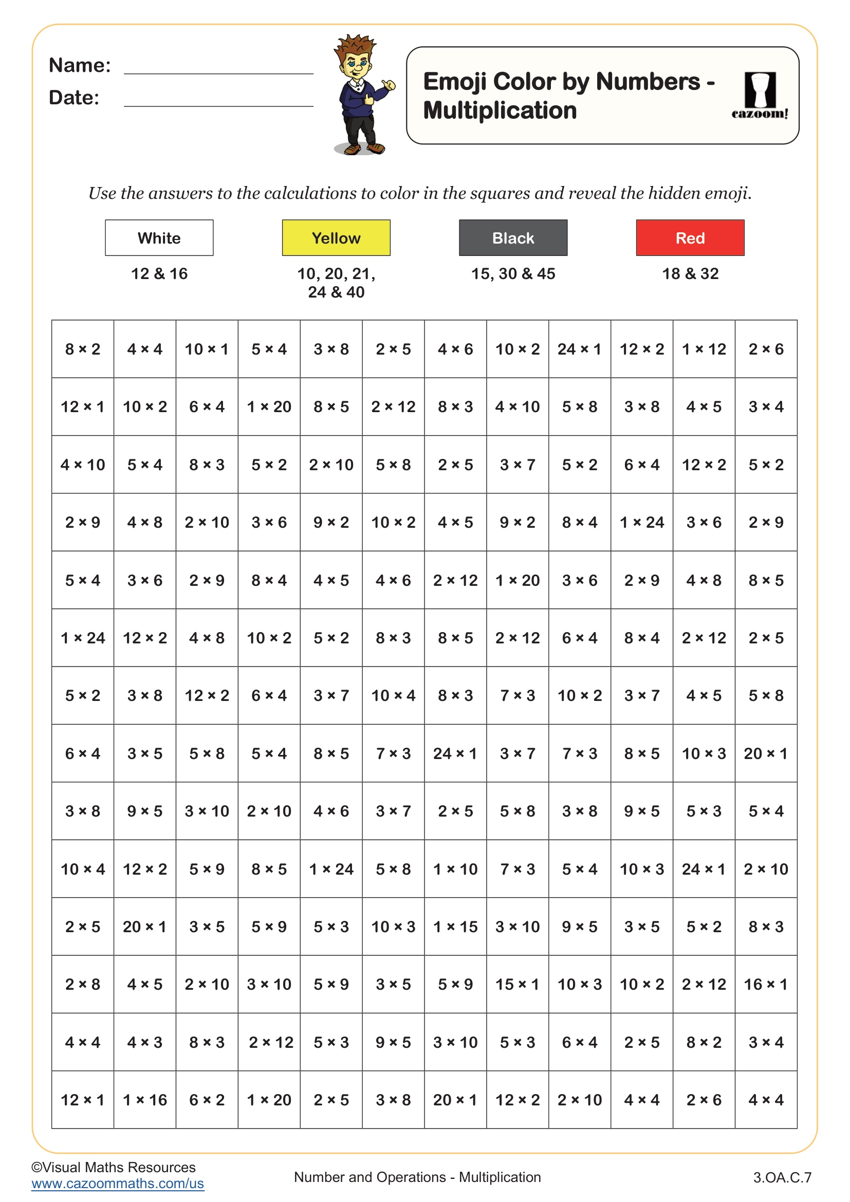 Emoji Colour by Numbers - Multiplication Worksheet | Fun and Engaging ...