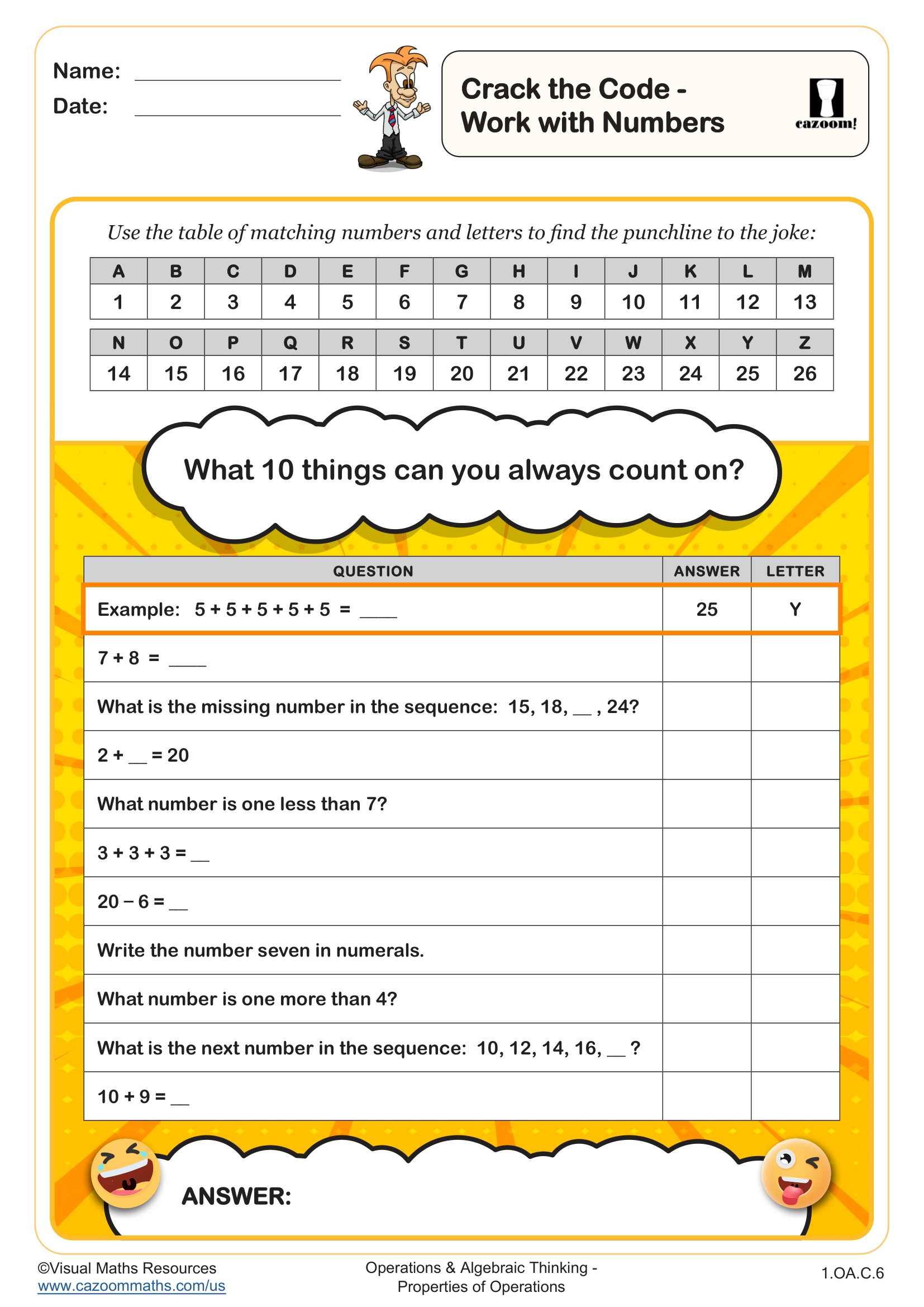 Crack the Code - Work with Numbers Worksheet | Fun and Engaging 1st ...