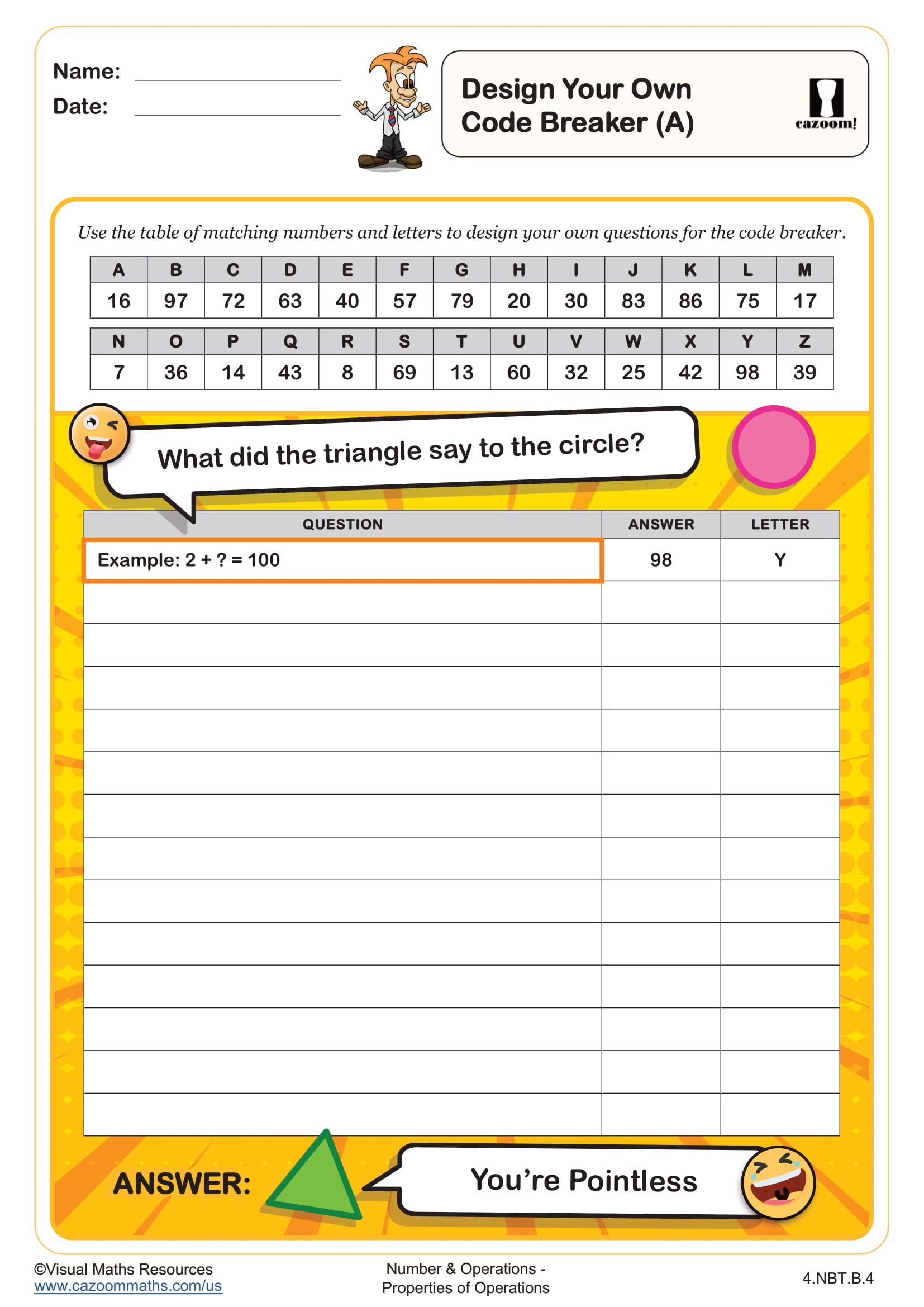 Design Your Own Code Breaker (A) Worksheet | Fun and Engaging 4th Grade ...