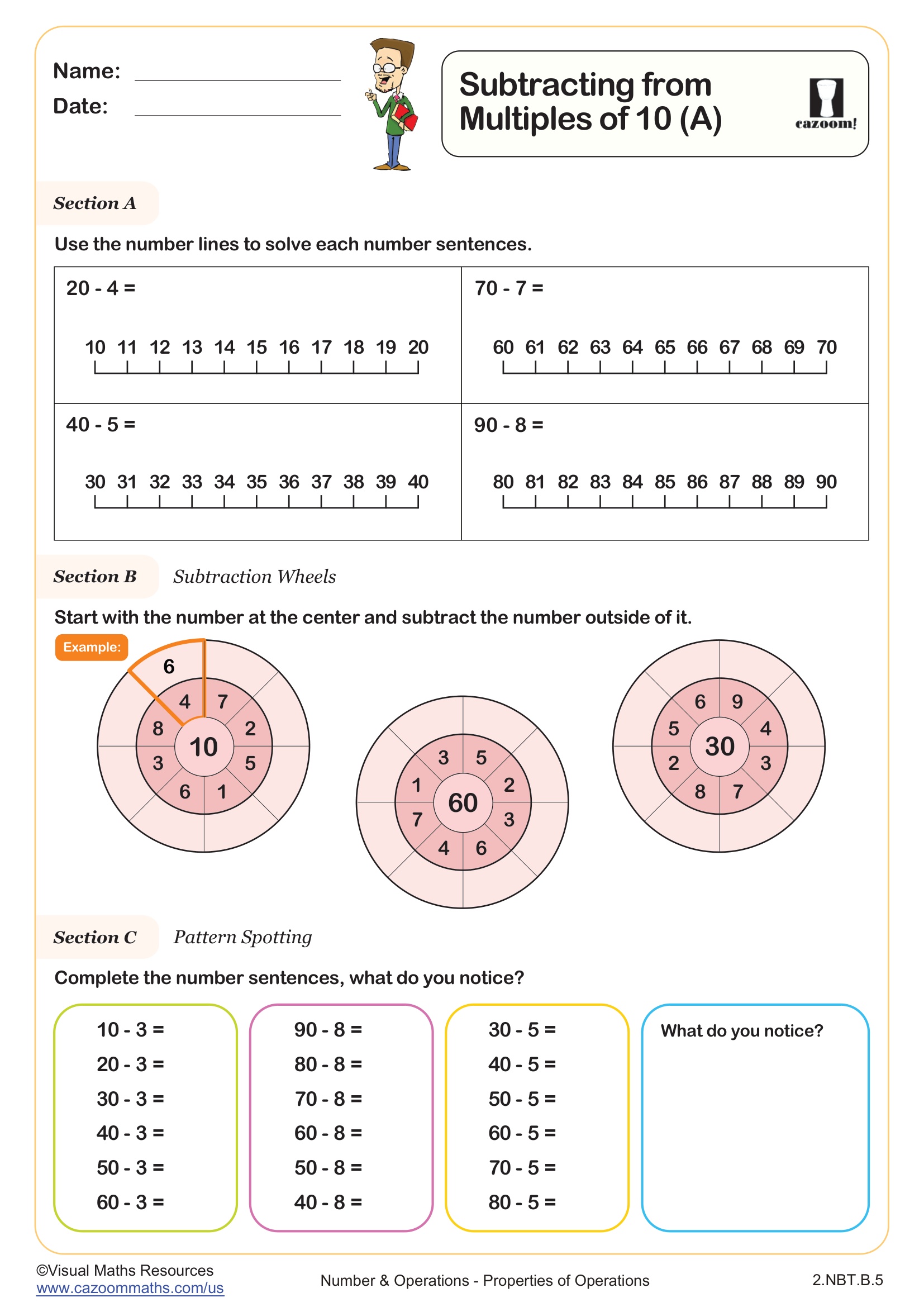 Subtracting from Multiples of 10 (A) Worksheet | Fun and Engaging 2nd ...