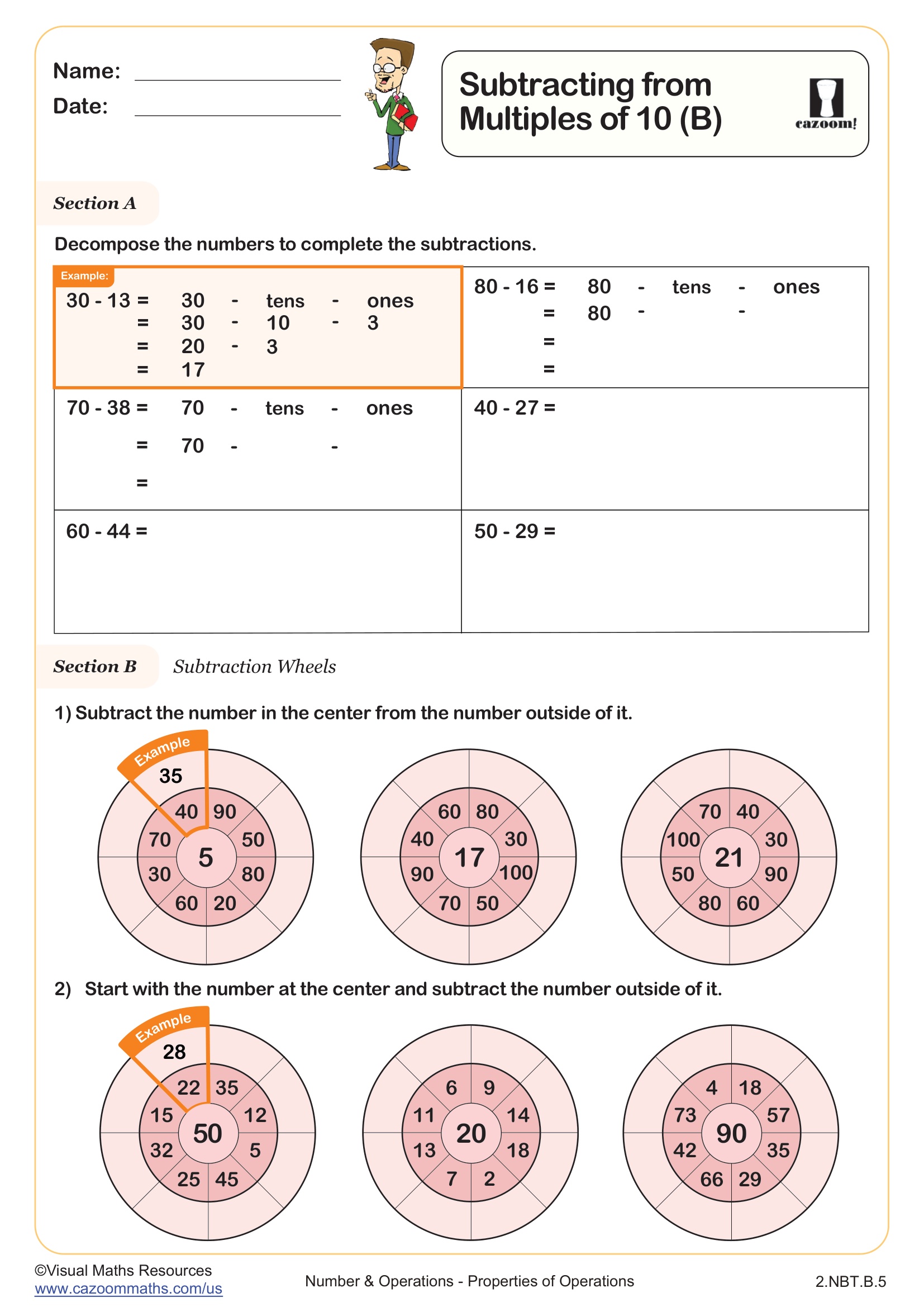 Subtracting from Multiples of 10 (B) Worksheet | Fun and Engaging 2nd ...