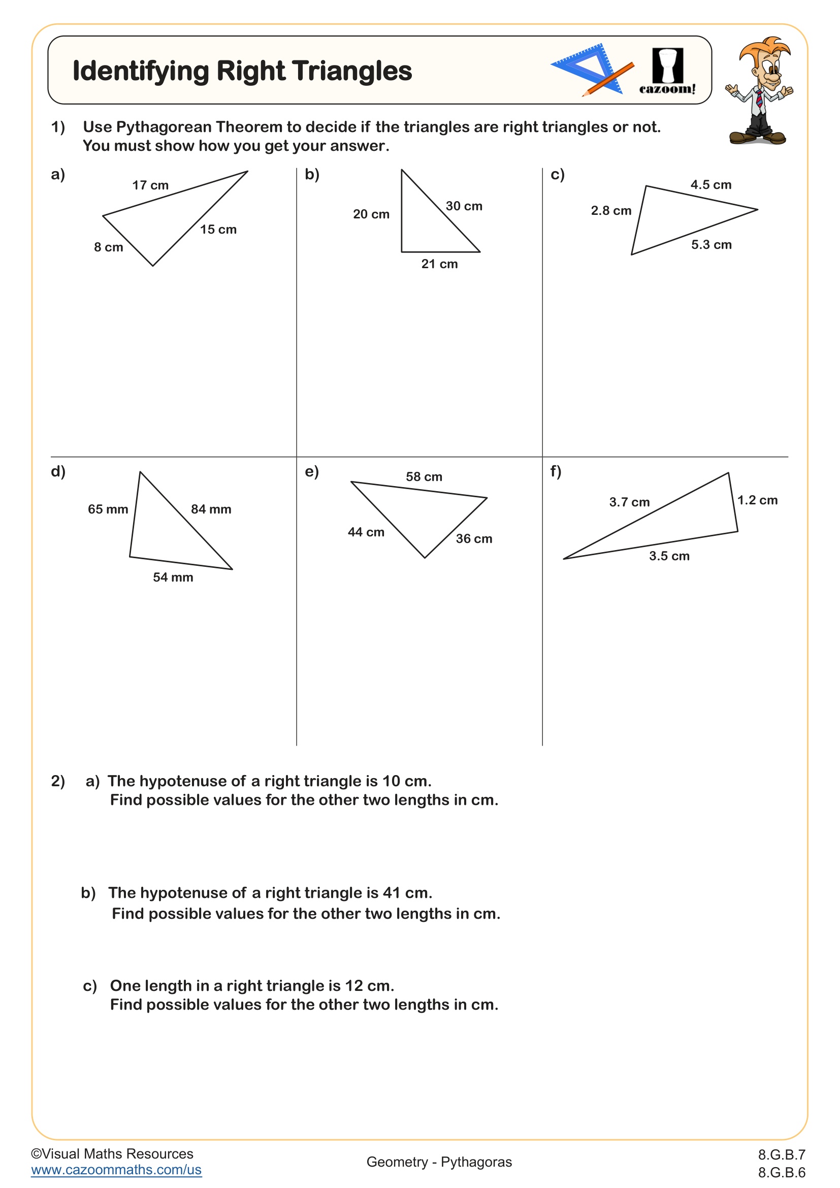 Identifying Right Triangles Worksheet | Fun and Engaging 8th Grade ...
