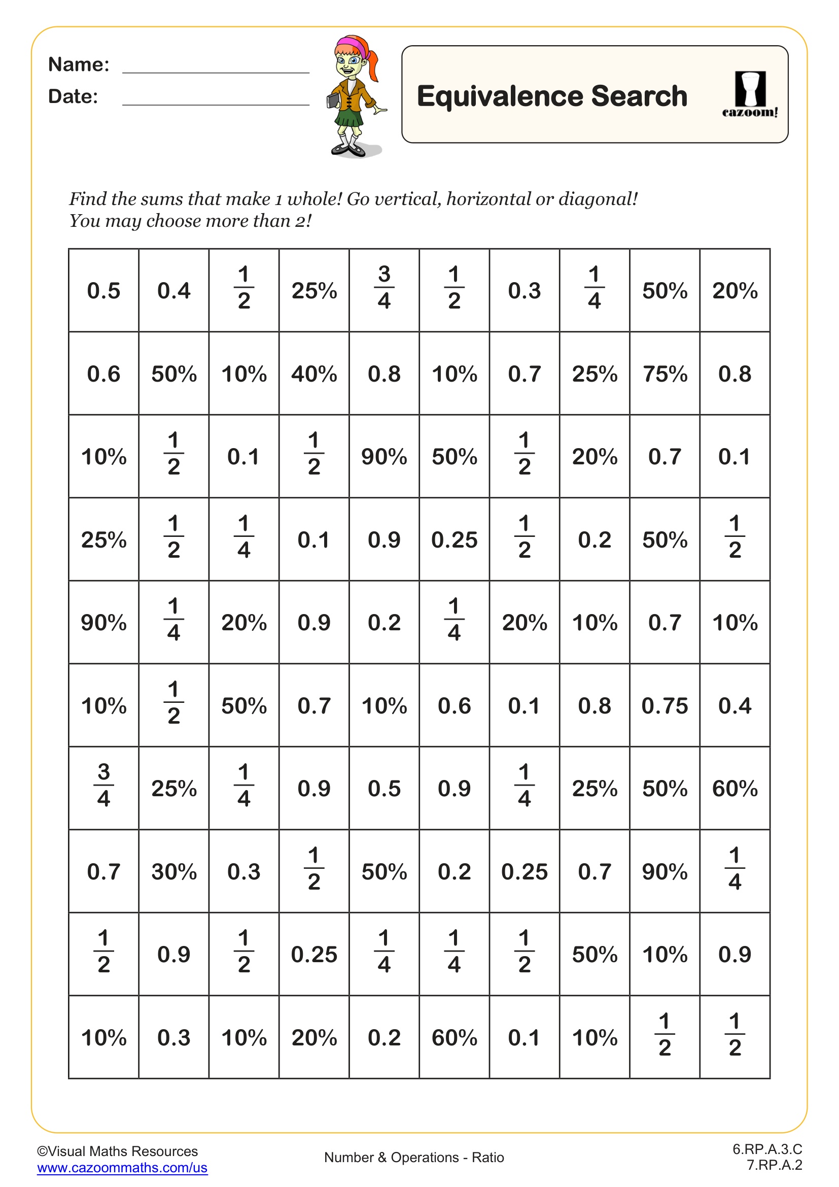 7.RP.A.2 Worksheets | Printable 7th Grade Math Worksheets | Cazoom Math