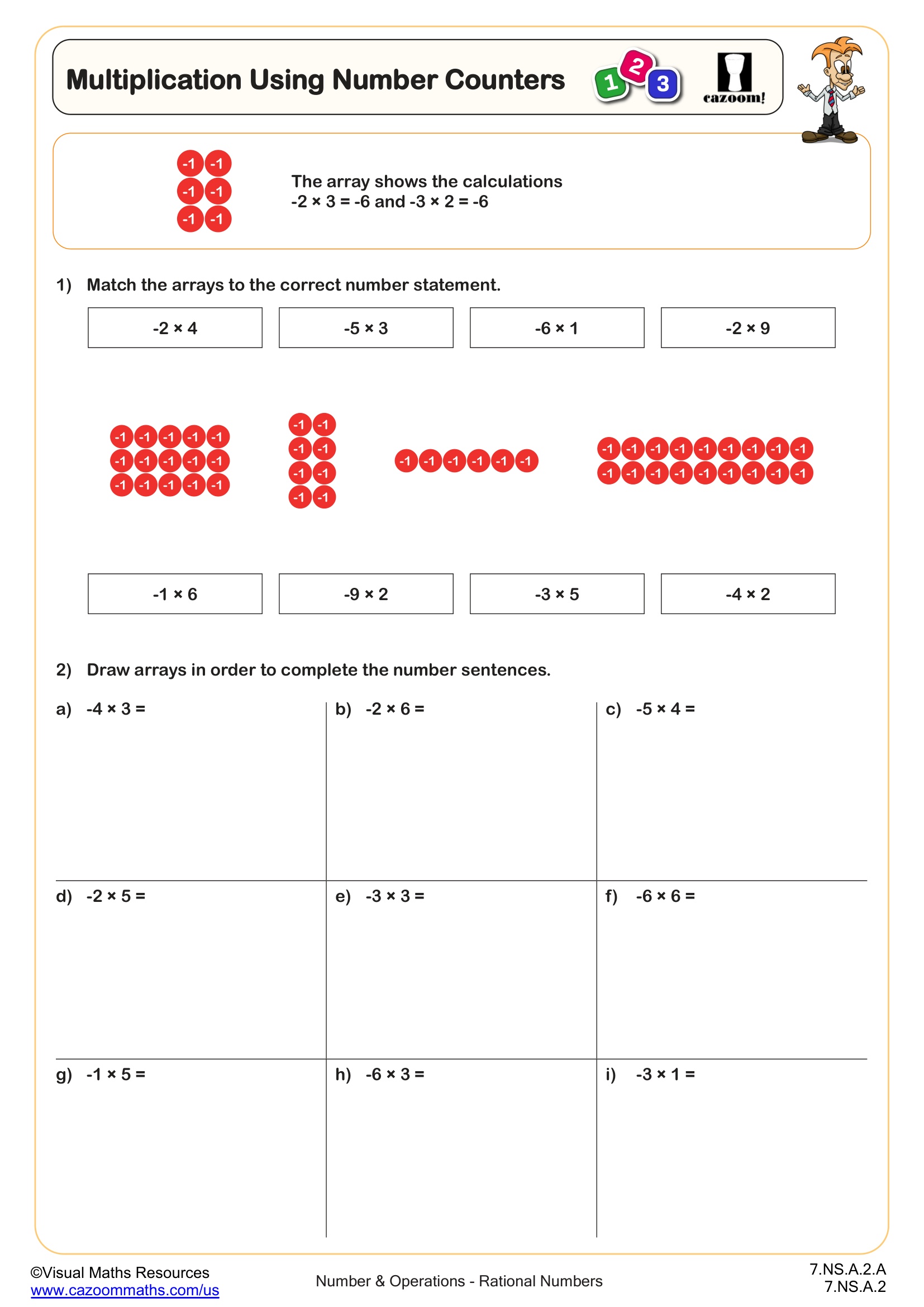 Multiplication Using Number Counters Worksheet | Fun and Engaging 7th ...