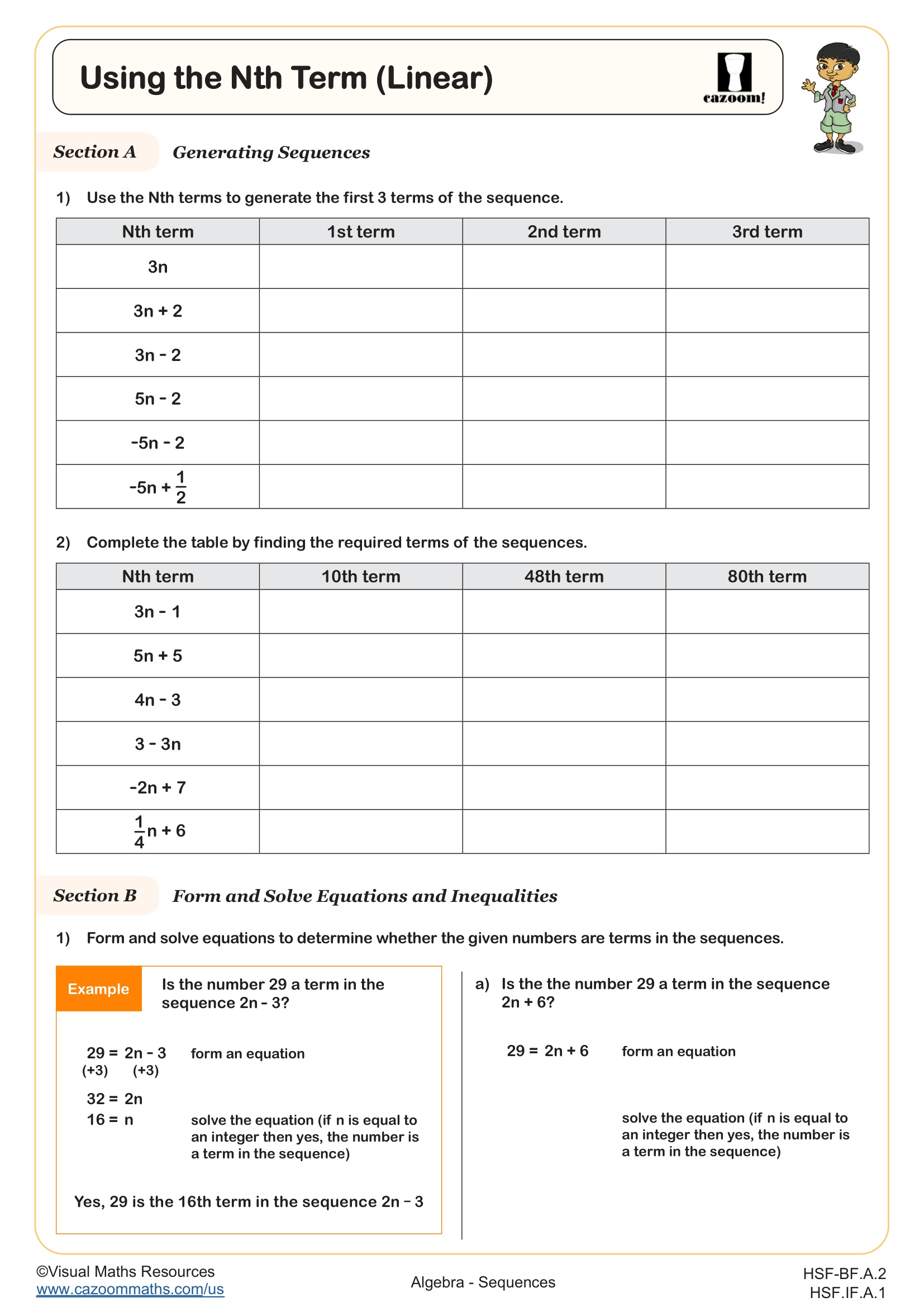 Using the Nth Term (Linear) Worksheet | Fun and Engaging Algebra I and ...