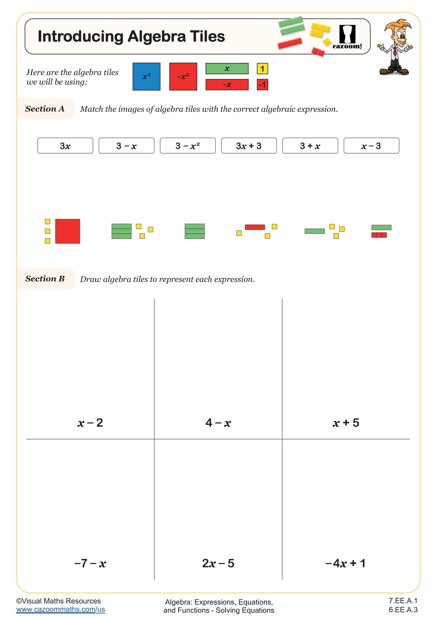 Introducing Algebra Tiles Worksheet | Fun and Engaging 6th Grade and ...