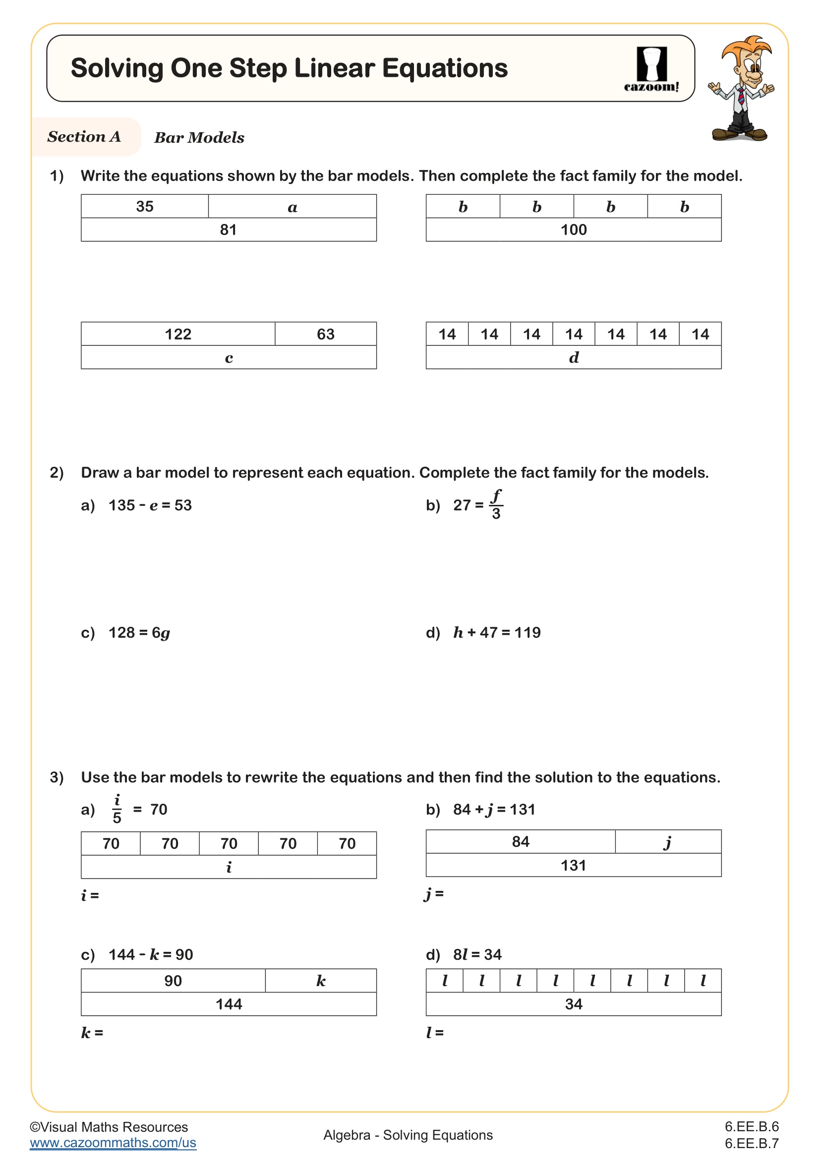 Solving One Step Linear Equations Worksheet | Fun and Engaging 6th ...