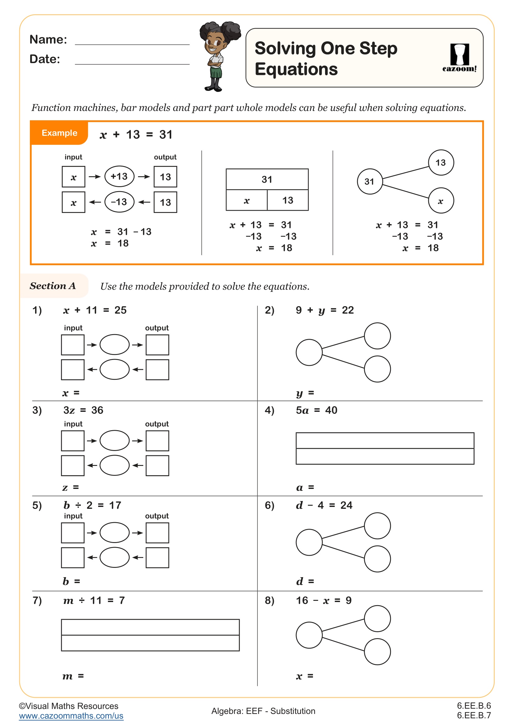 Solving One Step Equations Worksheet | Fun and Engaging 6th Grade and ...