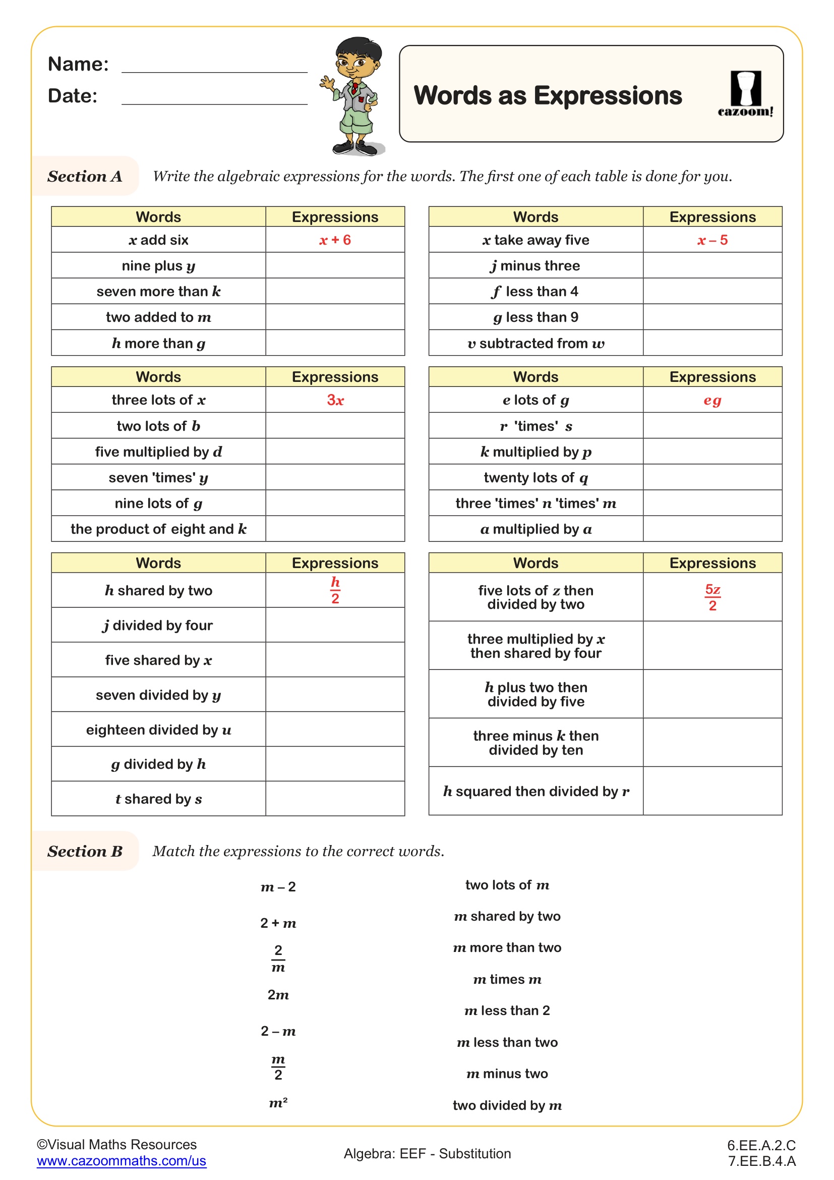 Words as Expressions Worksheet | Fun and Engaging 6th Grade and 7th ...