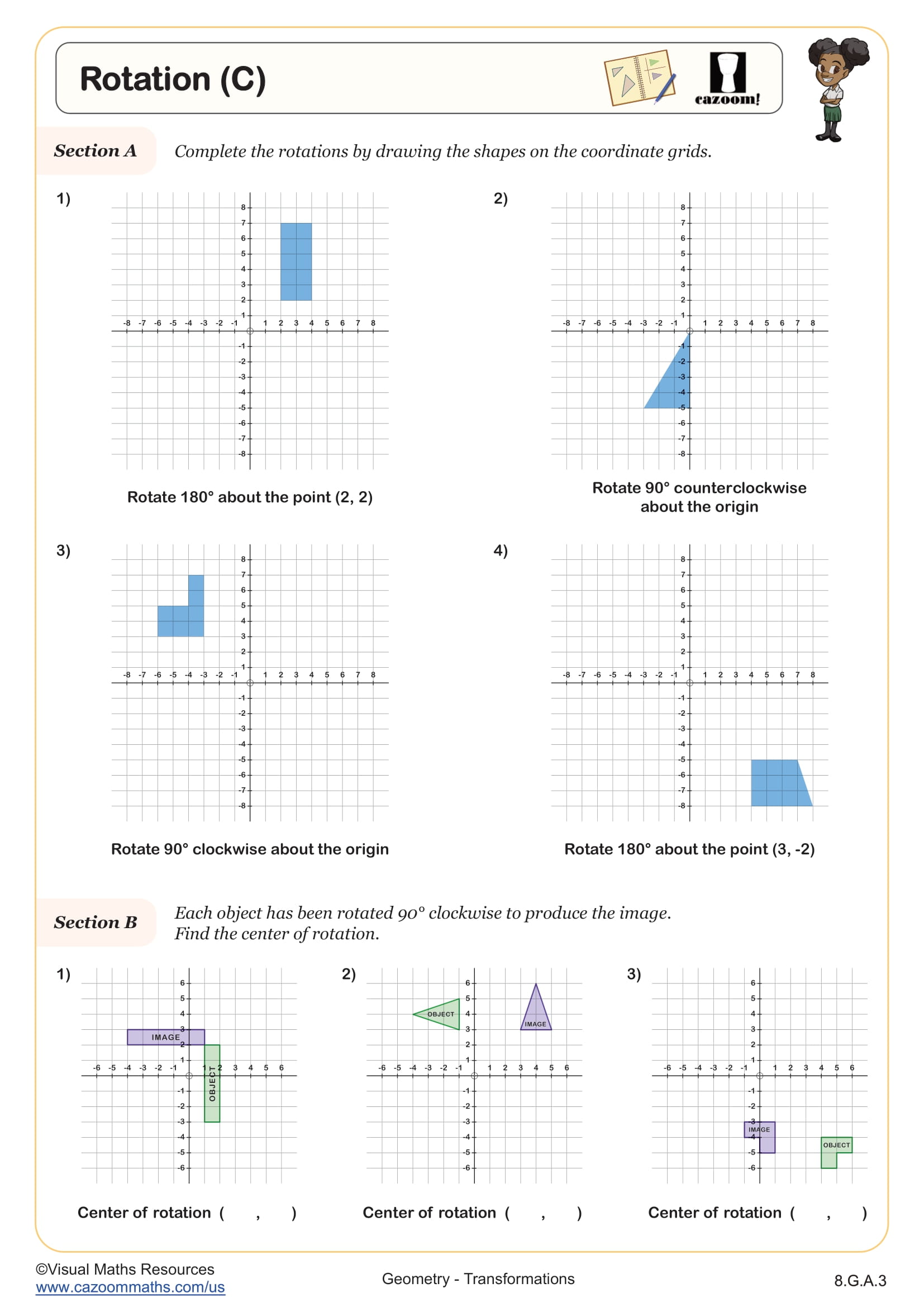 Rotation (C) Worksheet | Fun and Engaging 8th Grade and IM 1 and ...
