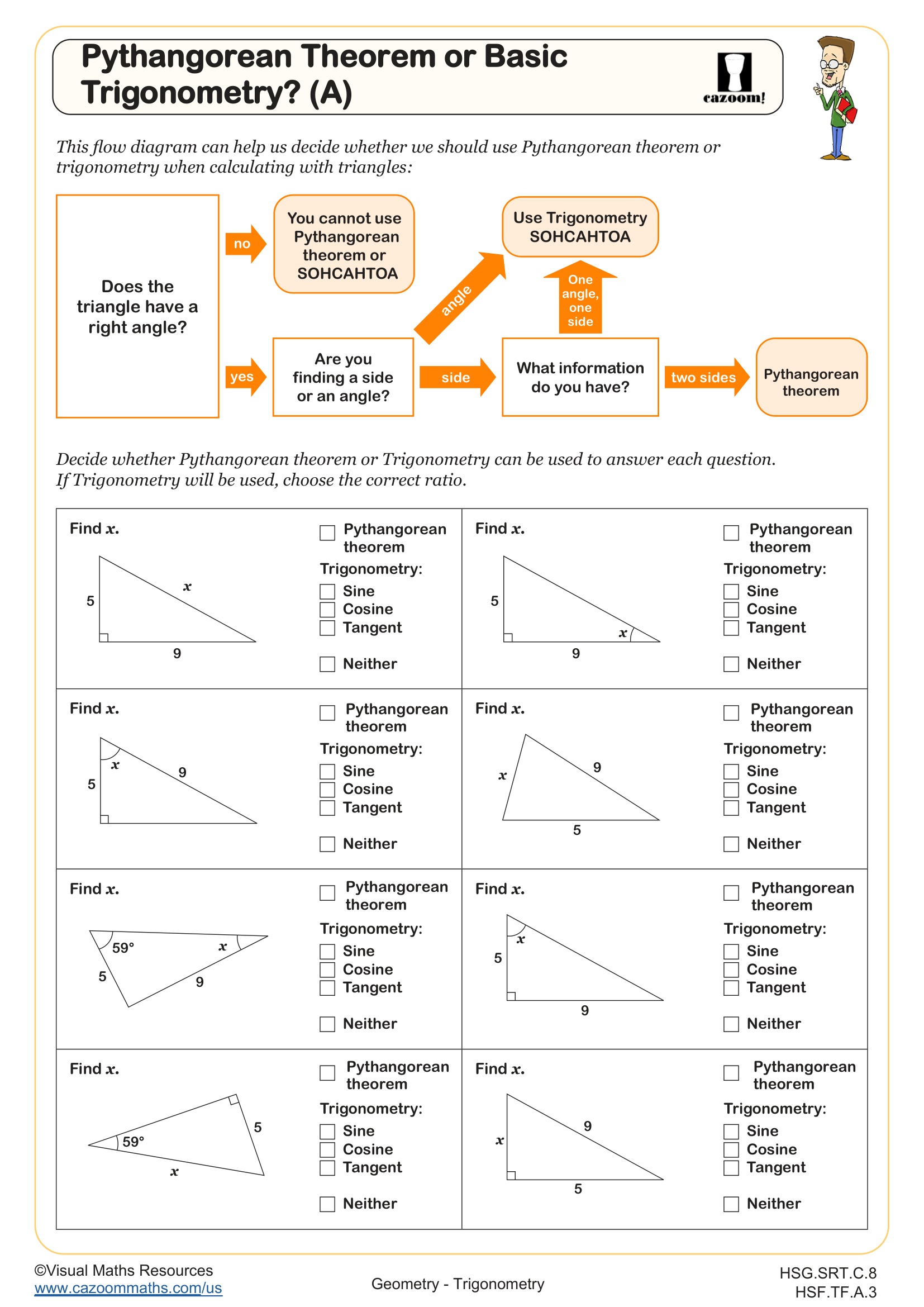 Pythagorean Thereom or Trigonometry? (A) Worksheet | Fun and Engaging ...