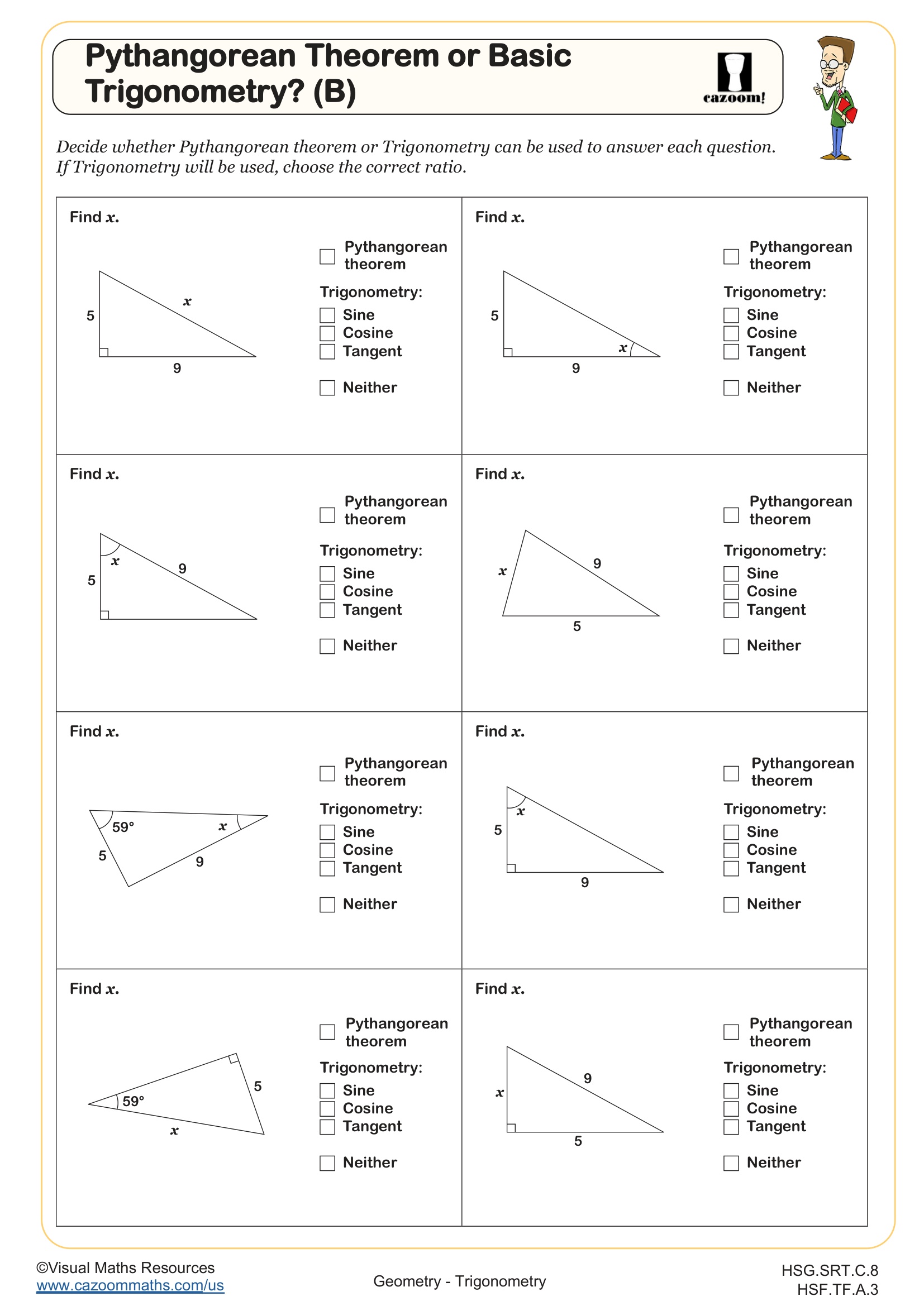 Pythagorean Thereom or Trigonometry? (B) Worksheet | Fun and Engaging ...