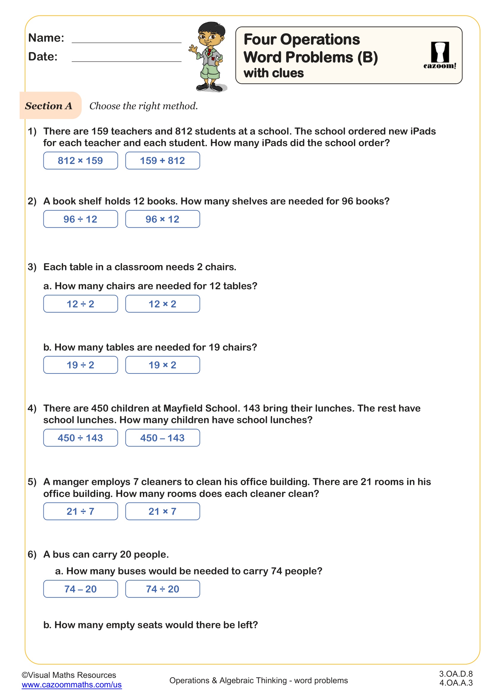 Four Operation Word Problems (B) with clues Worksheet | Fun and ...