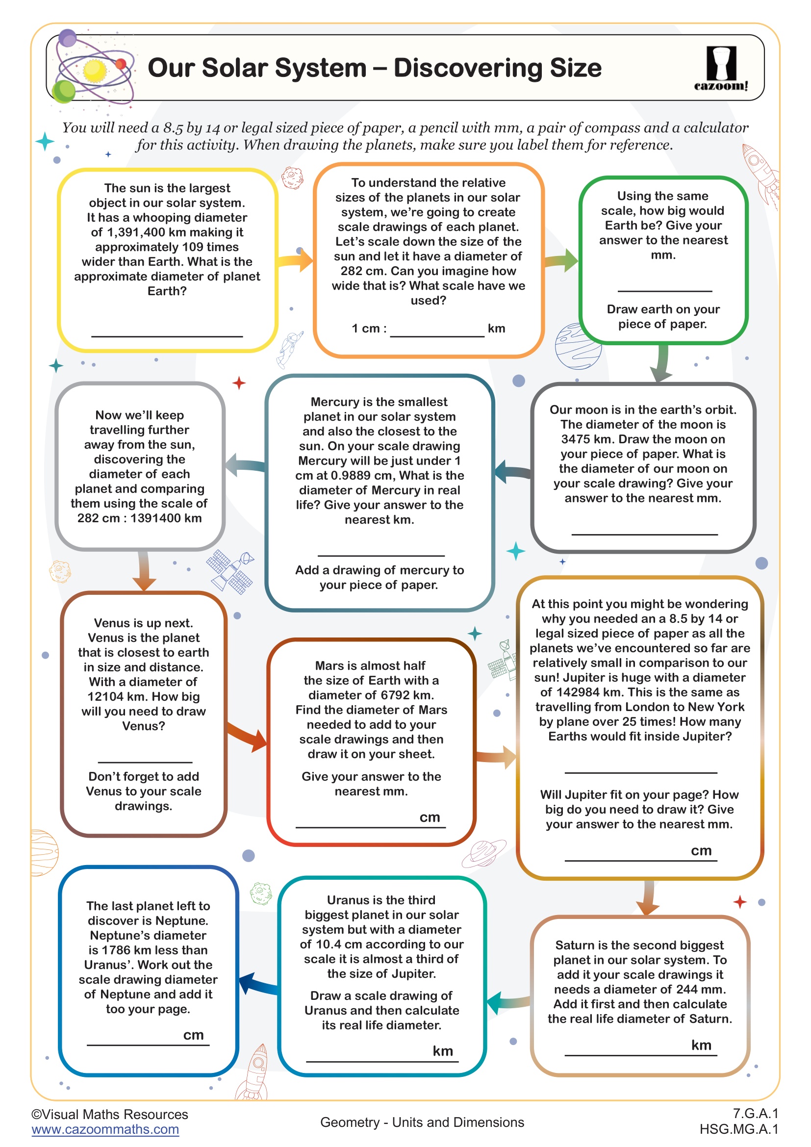 Our Solar System- Discovering Size and Distance Worksheet | Fun and ...