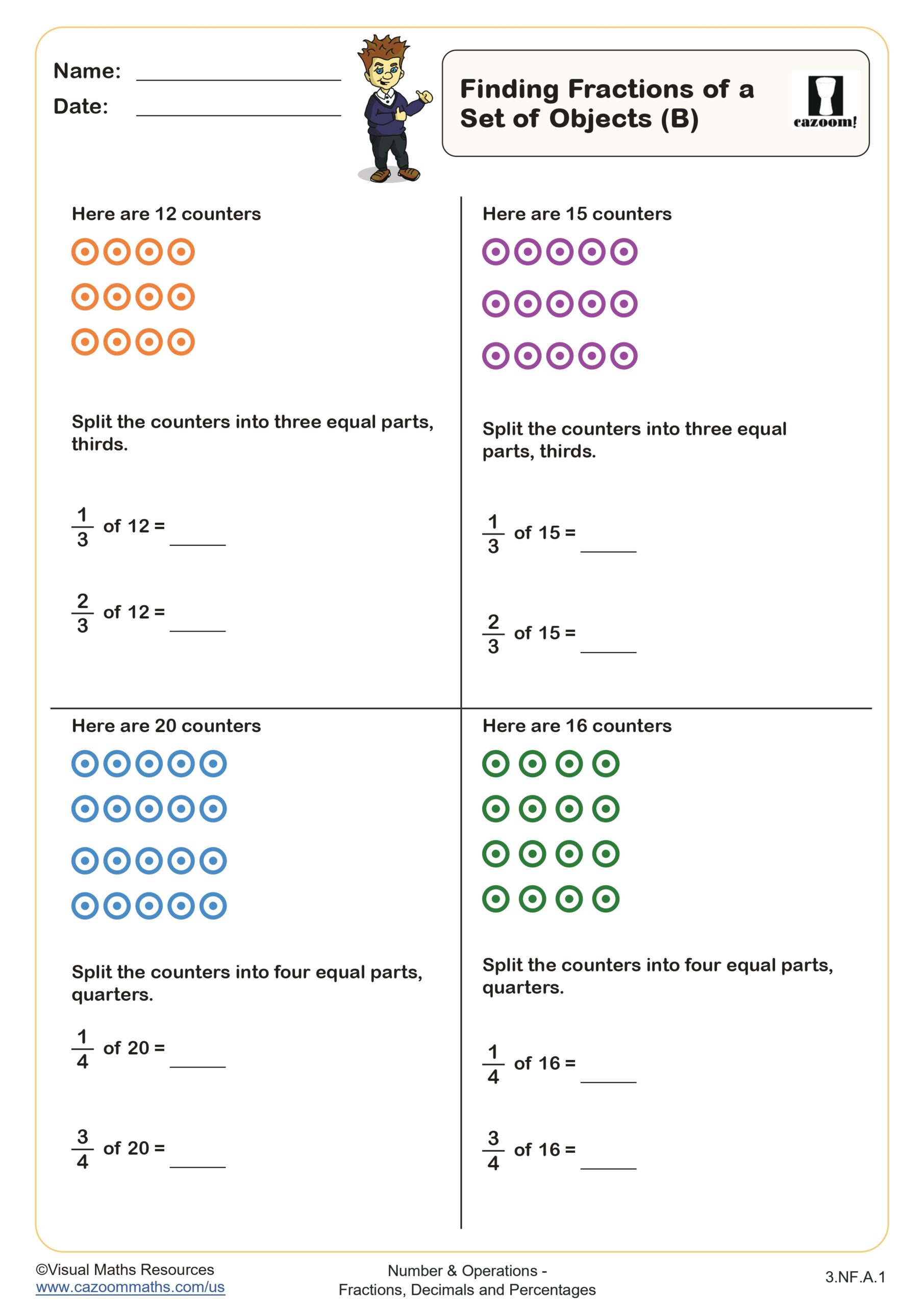 Finding fractions of a set of objects (B) Worksheet | Fun and Engaging ...