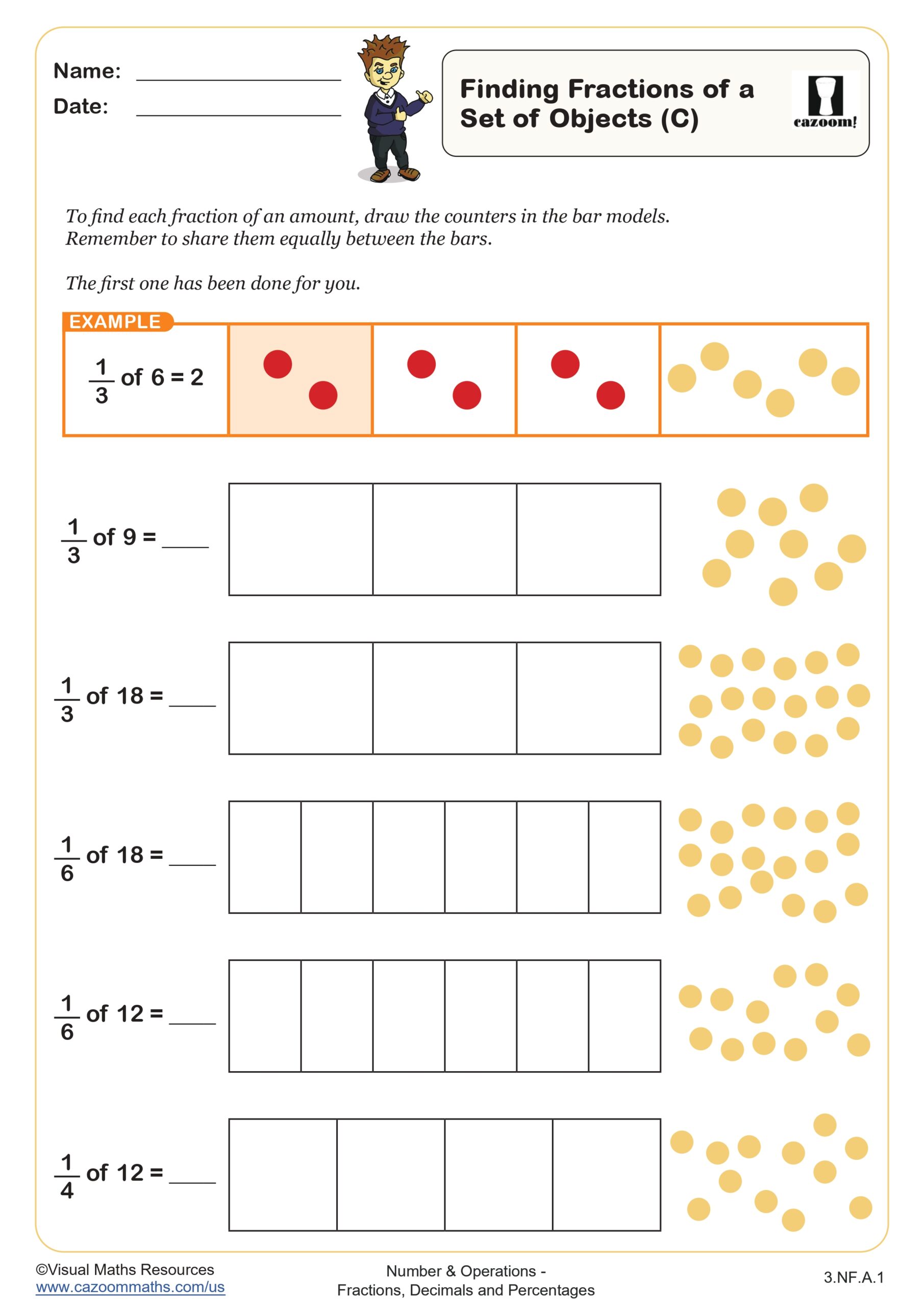 Finding Fractions Of A Set Of Objects C Worksheet Fun And Engaging