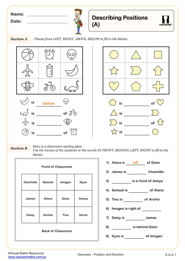 Describing Positions (A) Worksheet | Fun and Engaging Kindergarten ...