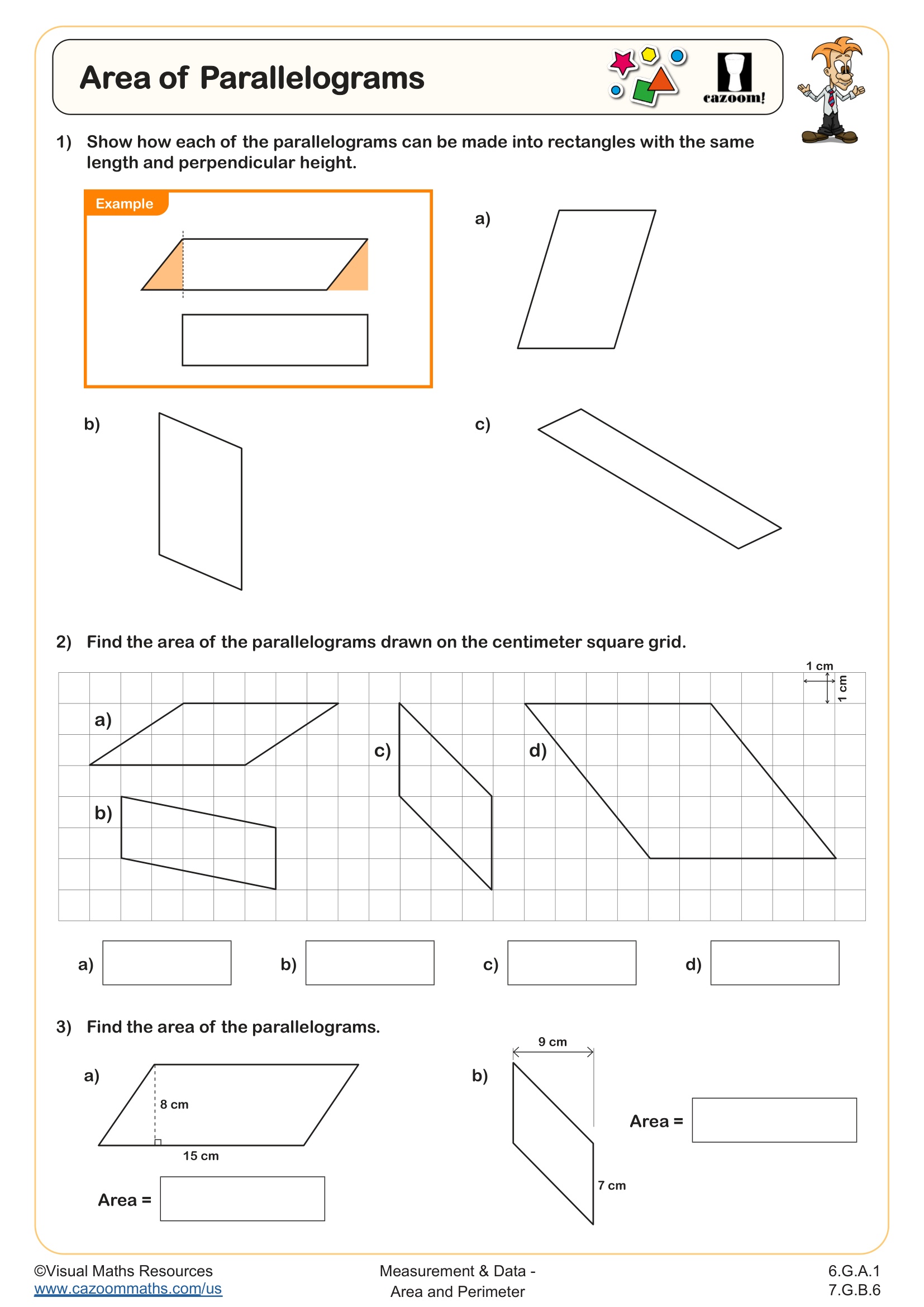 Area of Parallelograms Worksheet | Fun and Engaging 6th Grade and 7th ...