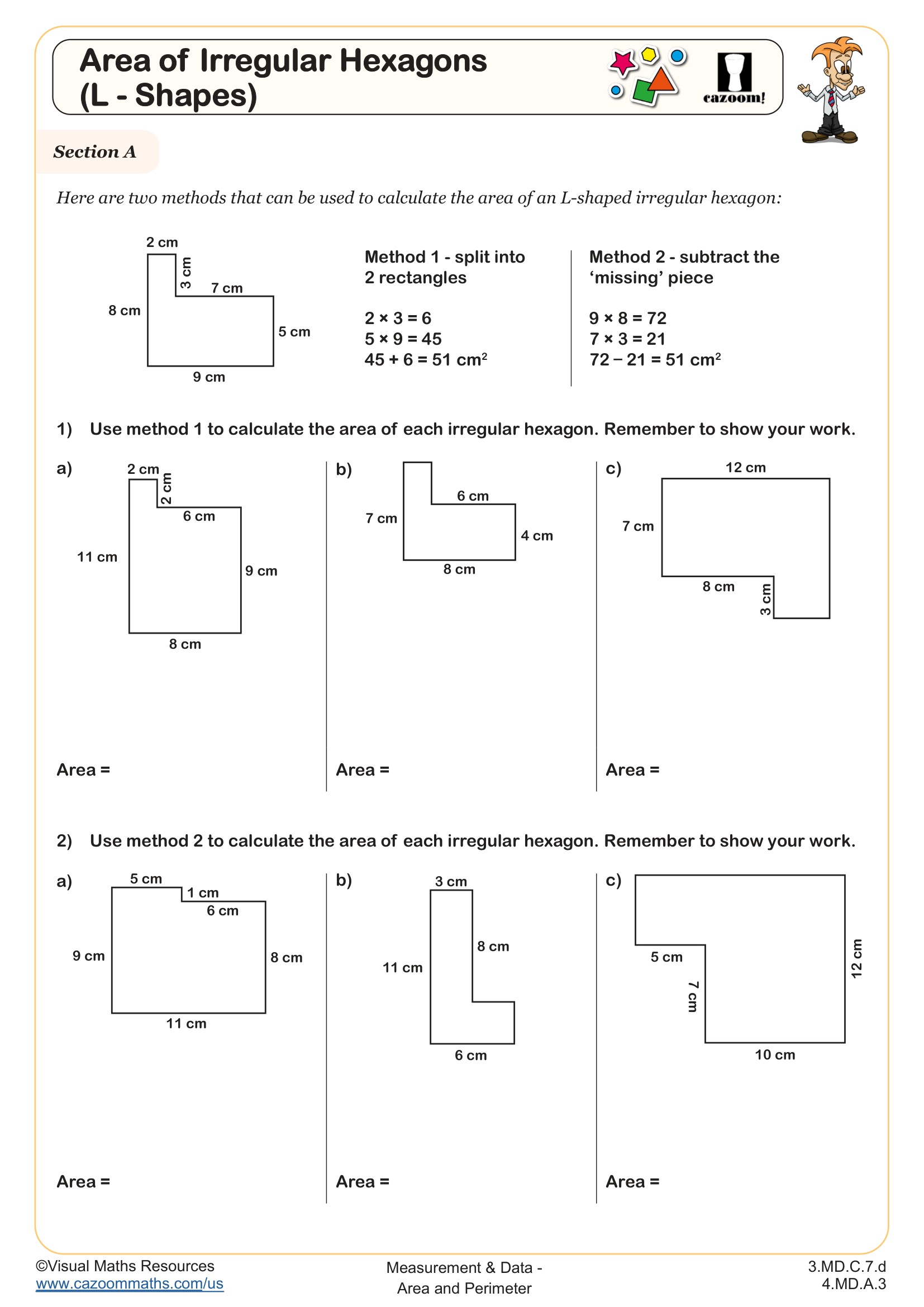 Area of Irregular Hexagons (L - Shapes) Worksheet | Fun and Engaging ...