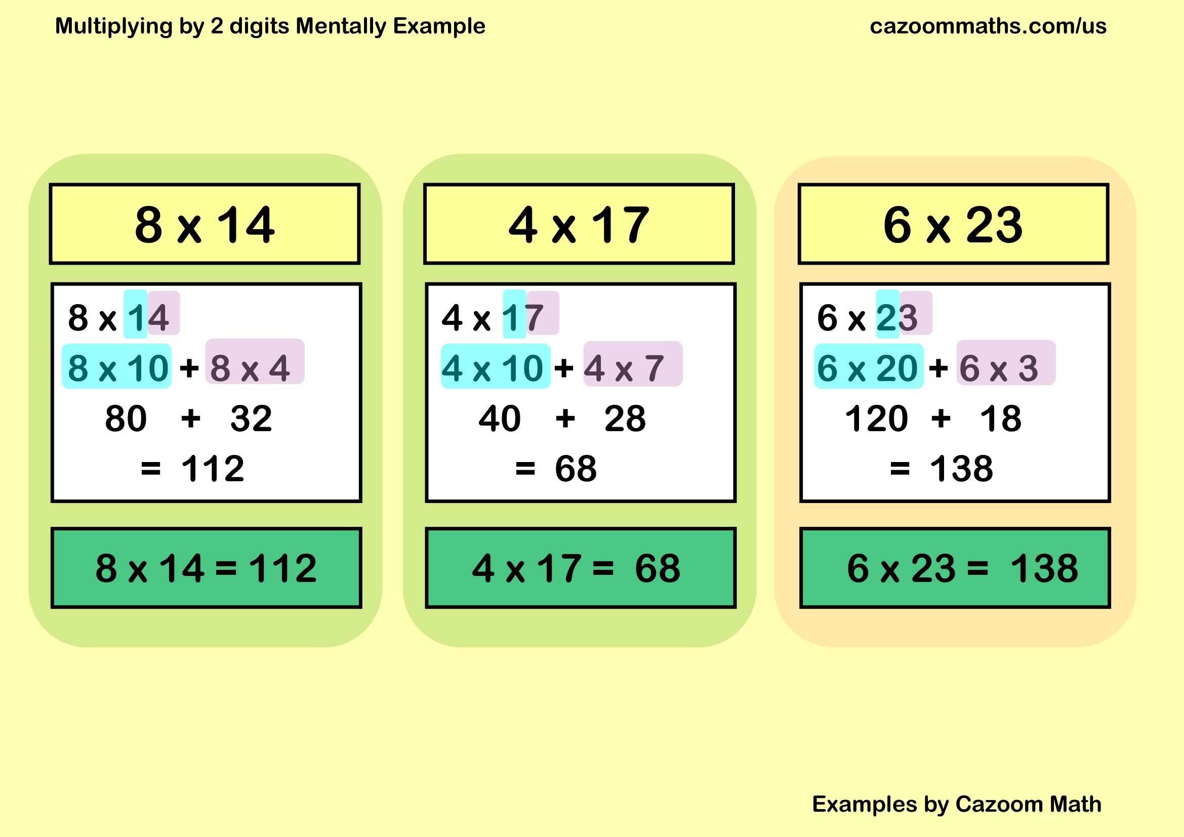 Multiplying by 2 digits Mentally Example | FREE Teaching Resources
