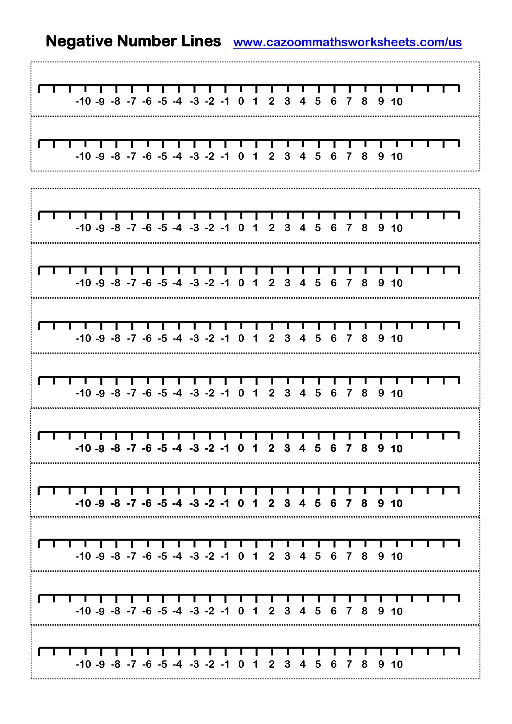 Negative Number Lines -10 to 10 | FREE Teaching Resources