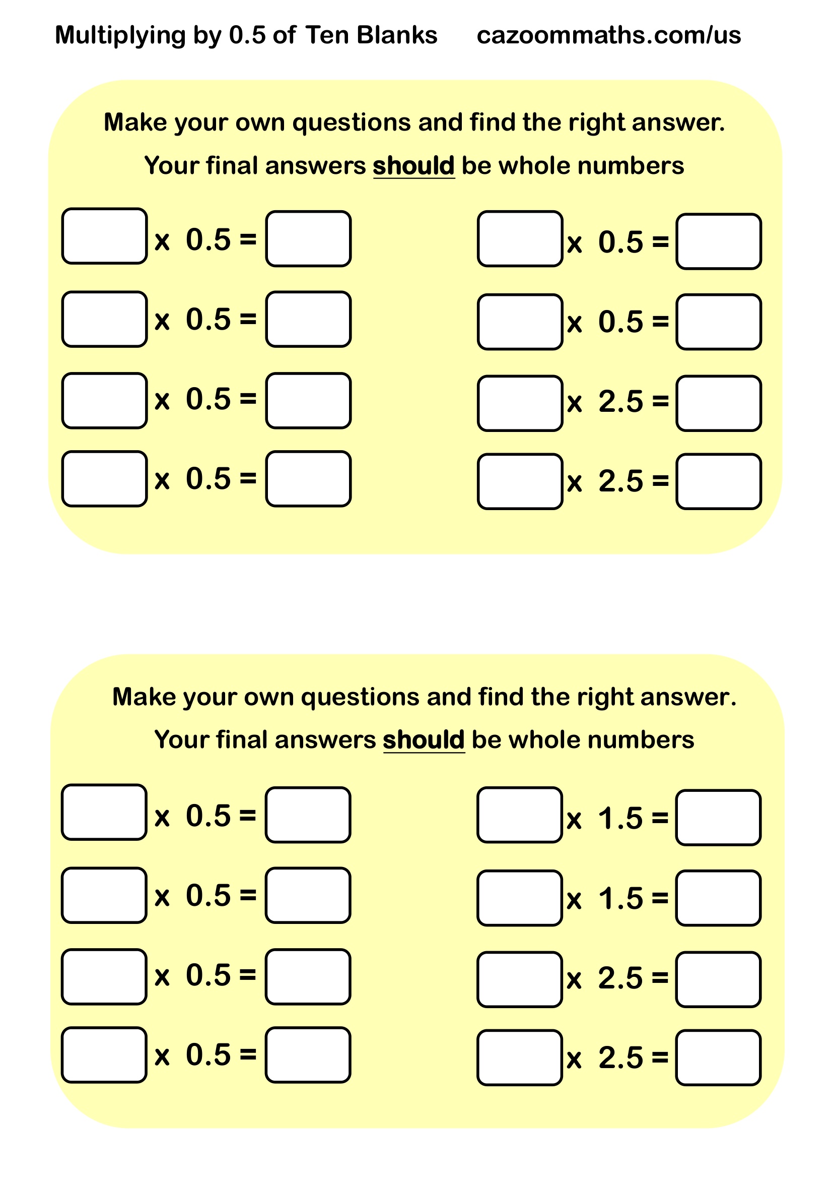 Multiplying by Zero point Five Blanks | FREE Teaching Resources ...