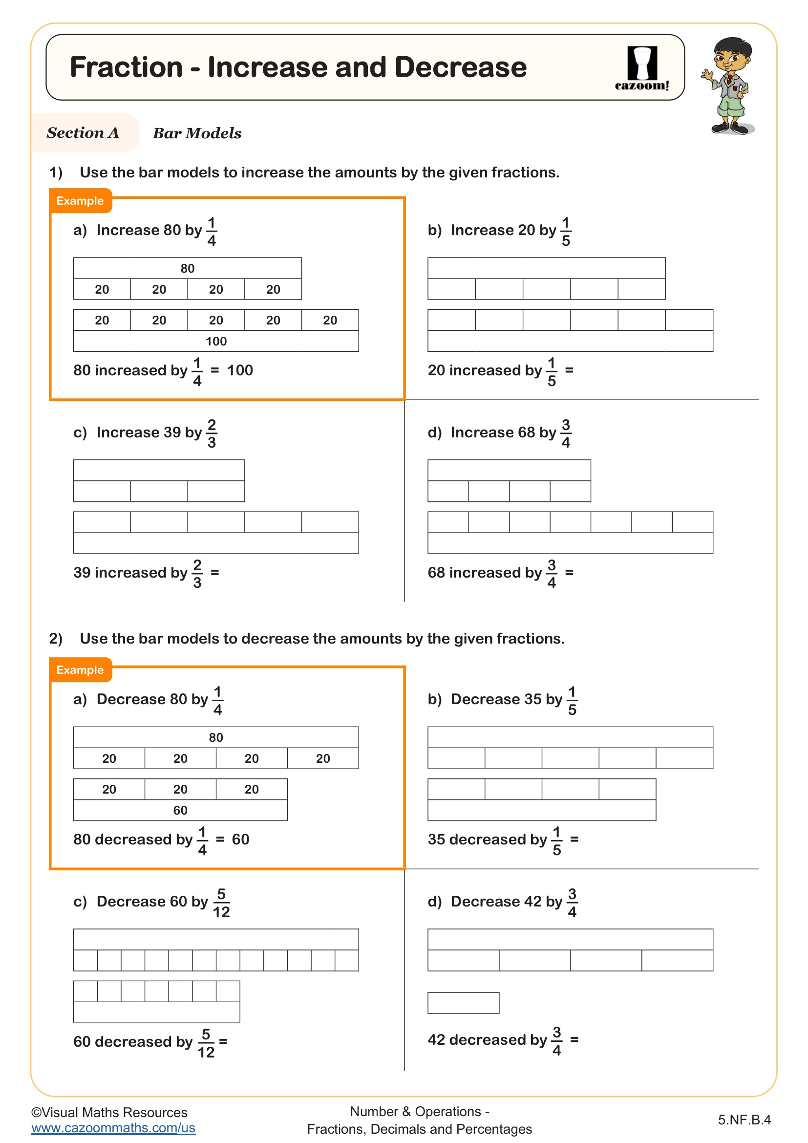 Fraction - Increase and Decrease Worksheet | Fun and Engaging 5th Grade ...