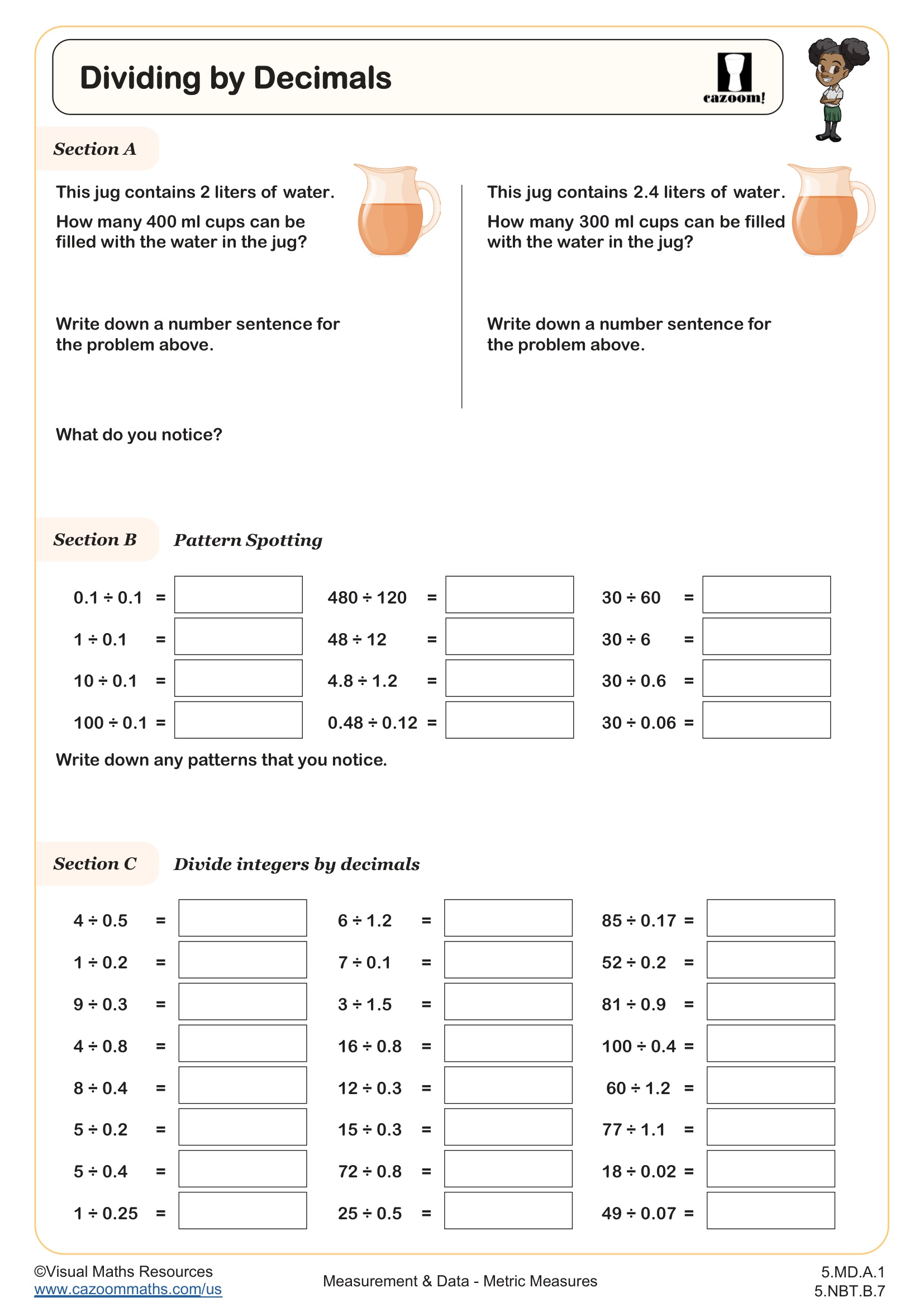 Dividing by Decimals Worksheet | Fun and Engaging 5th Grade Measurement ...