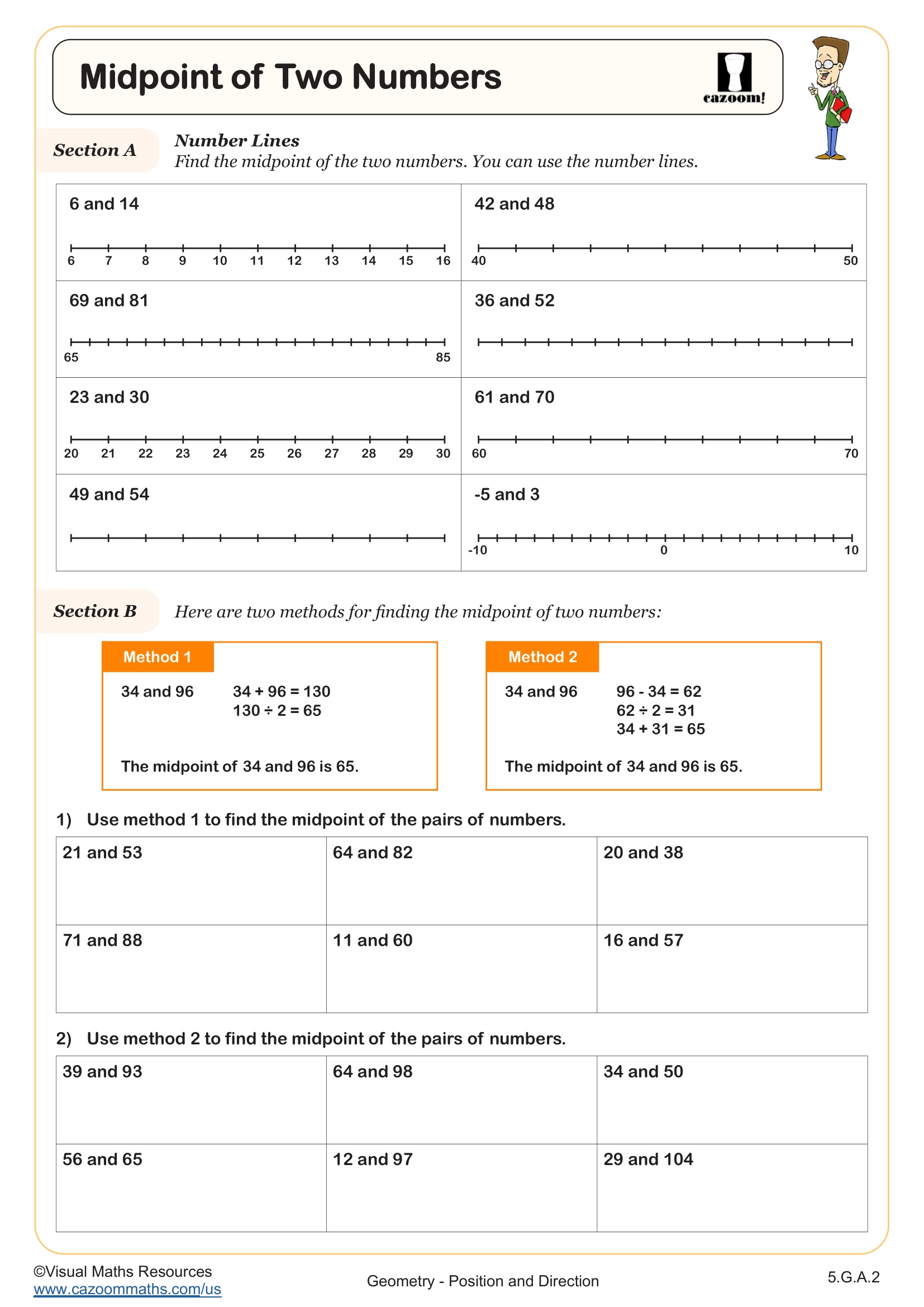 Midpoints of Two Numbers Worksheet | Fun and Engaging 5th Grade ...